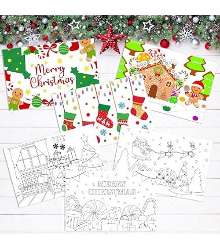 Holiday Postcards Christmas Coloring Thank You Cards - 10 Free PDF ...