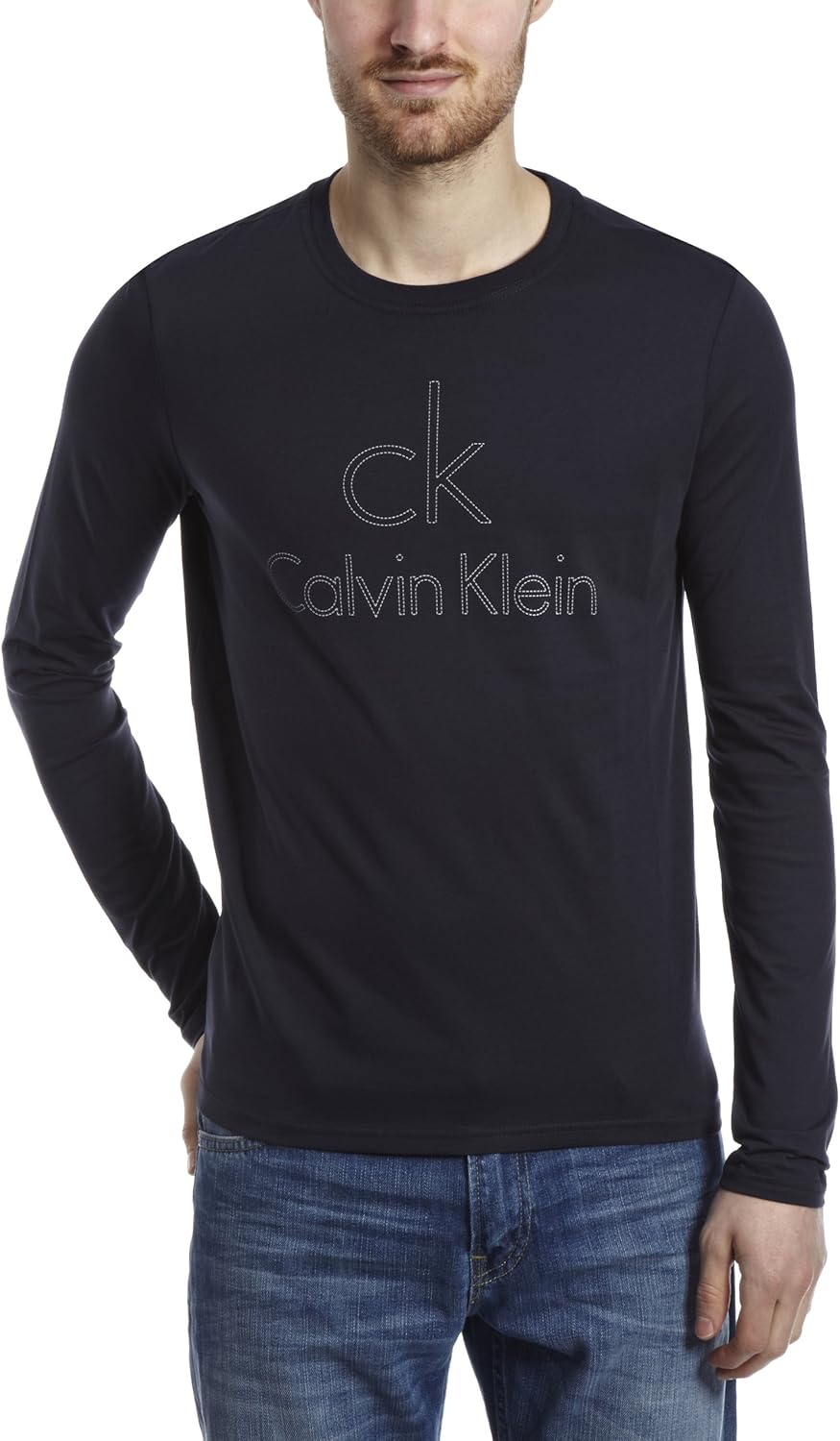 Calvin Klein Ck Long Sleeve Original Icon Logo Mens T-Shirt Blue Large ...