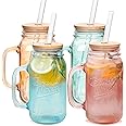 Amazon.com | ANOTION Colored Glass Cups with Lids and Straws - 24oz Travel Coffee Mug Wide Mouth ...