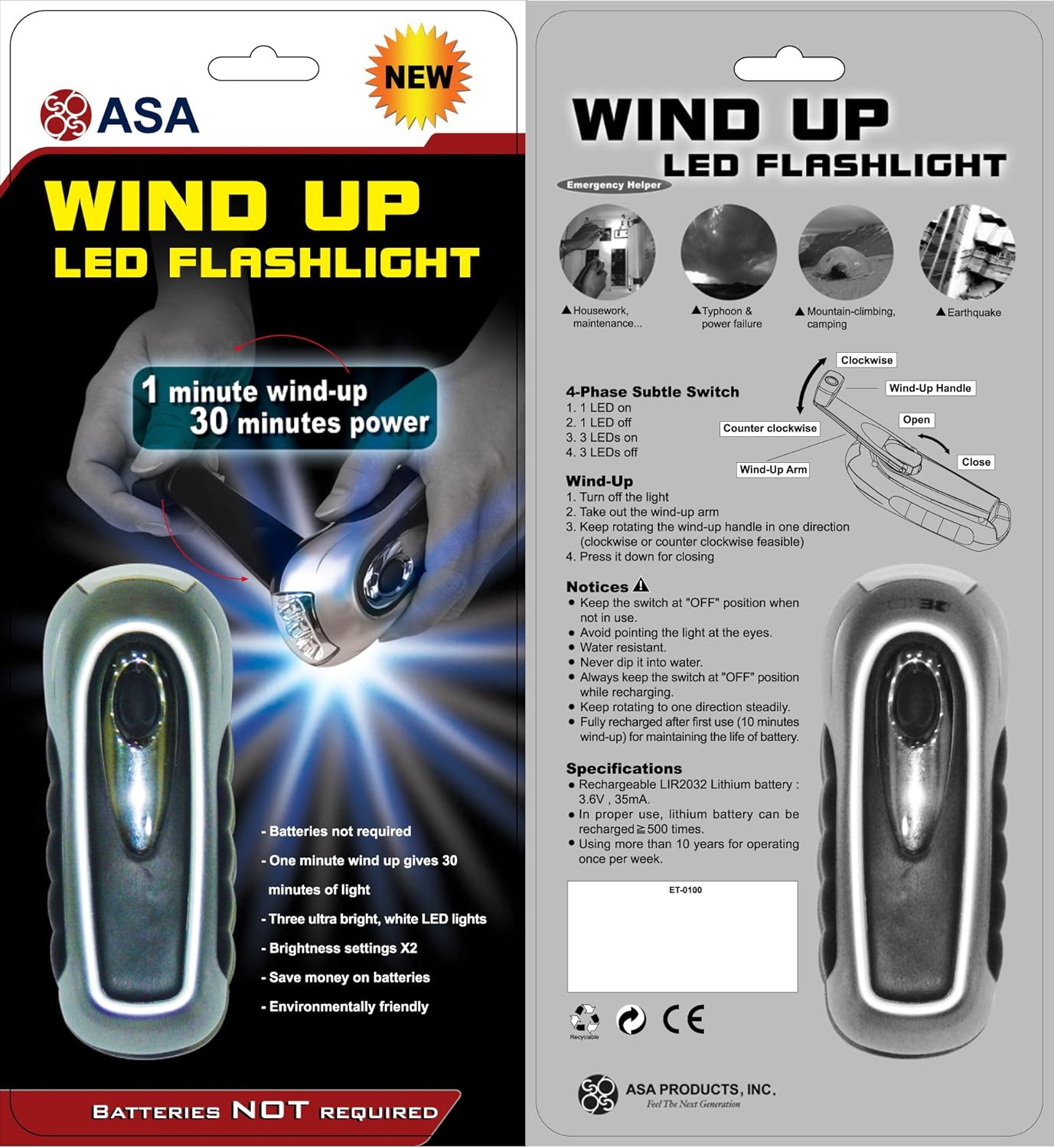 Wind-up LED Flashlight (No Batteries Needed) - Basic Handheld ...