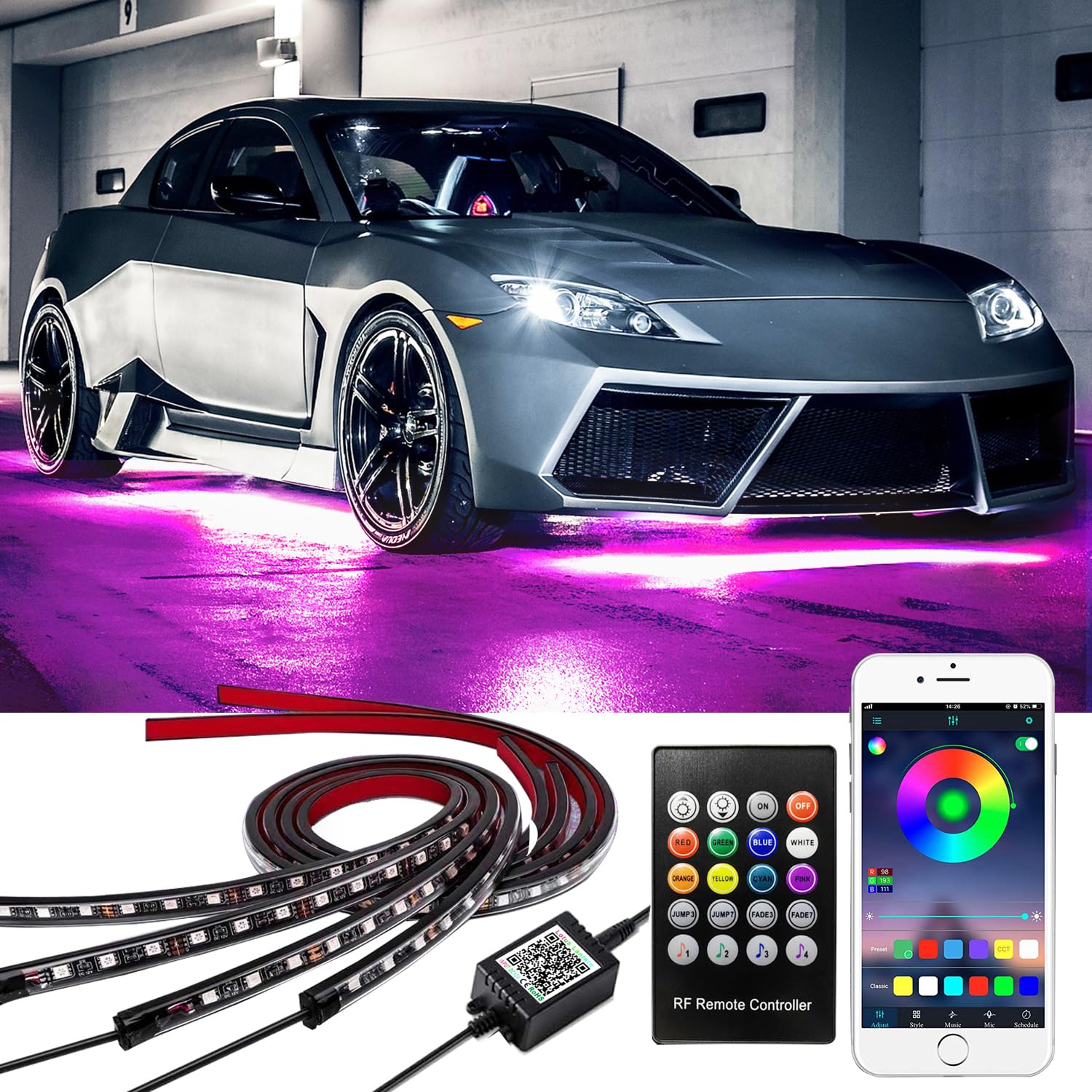 Yielinth Smart Exterior Car Lights,16 Million Colors Music Mode Neon ...