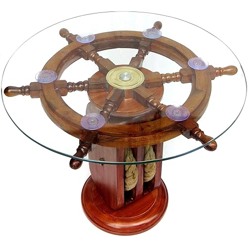 Amazon.com: Ship Wheel Table 24" Glass Coffe Table Decorative Nautical ...