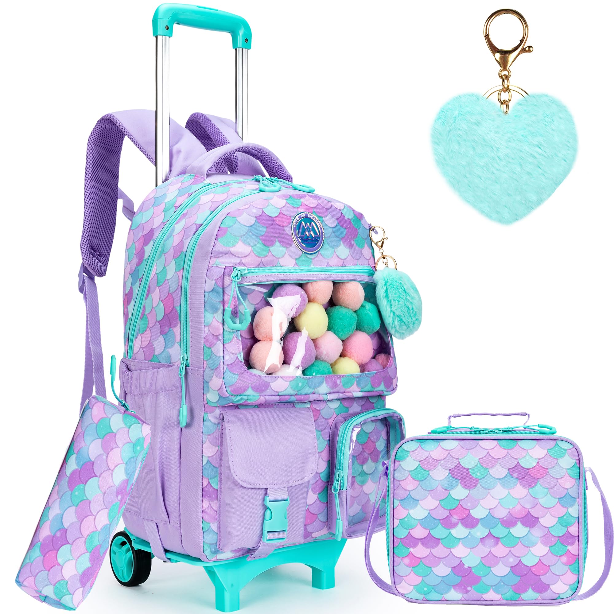 ZBAOGTW Cute Mermaid Rolling Backpacks with Wheels for Girls Aesthetic ...