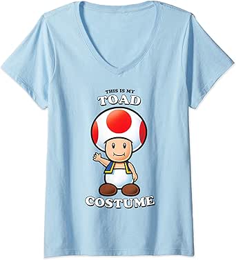Amazon.com: Womens Super Mario This Is My Toad Costume V-Neck T-Shirt ...
