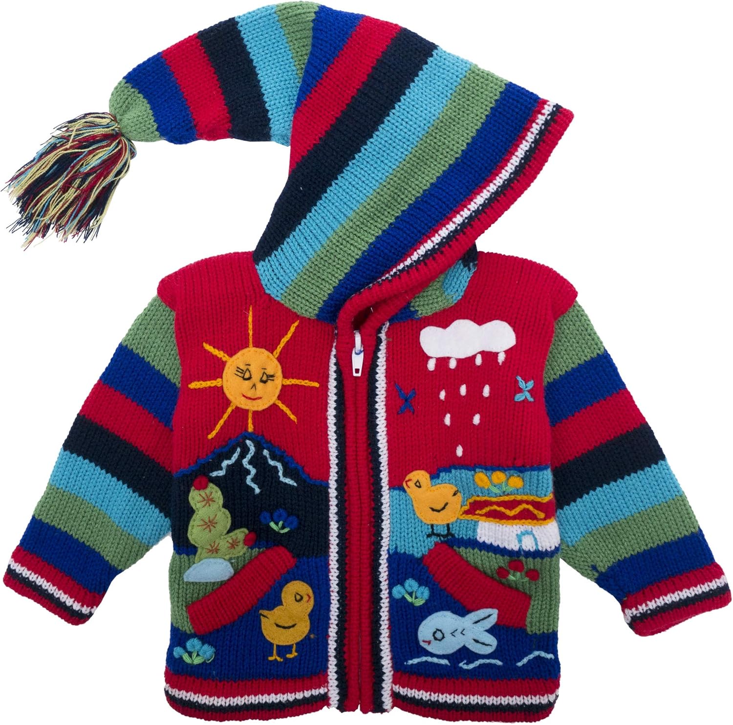 Hand Knitted Children's Cardigan. Red. Beautiful Pixie Hood. Handmade ...