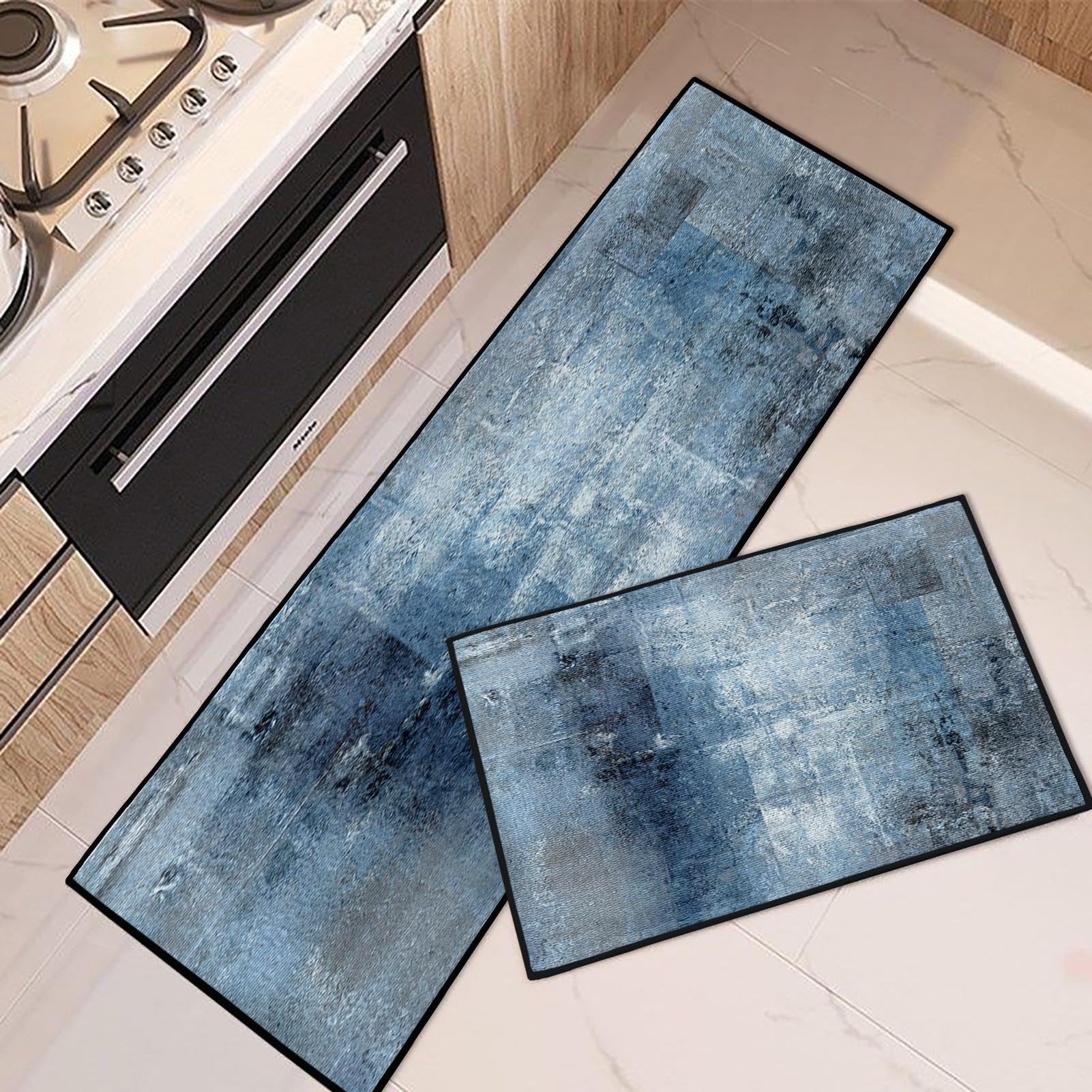 Tayney Blue Grey Kitchen Rugs and Mats Non Skid Washable Set of 2 ...