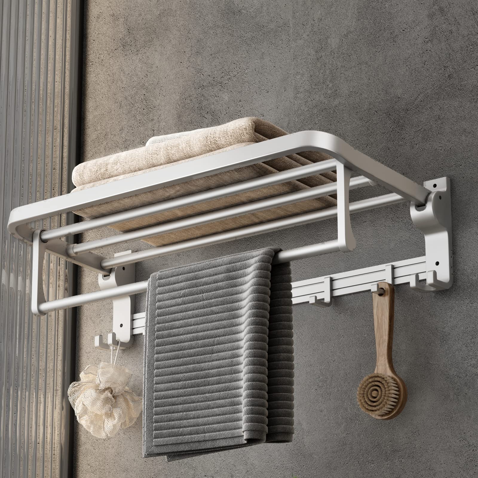 VOLPONE 24 Inch Towel Rack with Towel Bar Holder Foldable Towel Shelf ...