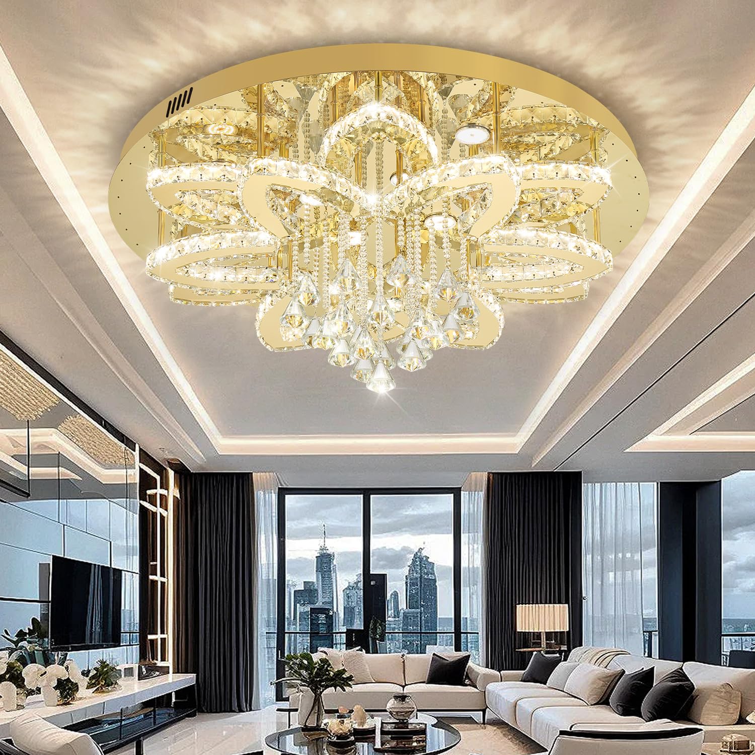 Flashing God W32 Modern Crystal Chandelier Crystal Flush Mount LED Gold ...