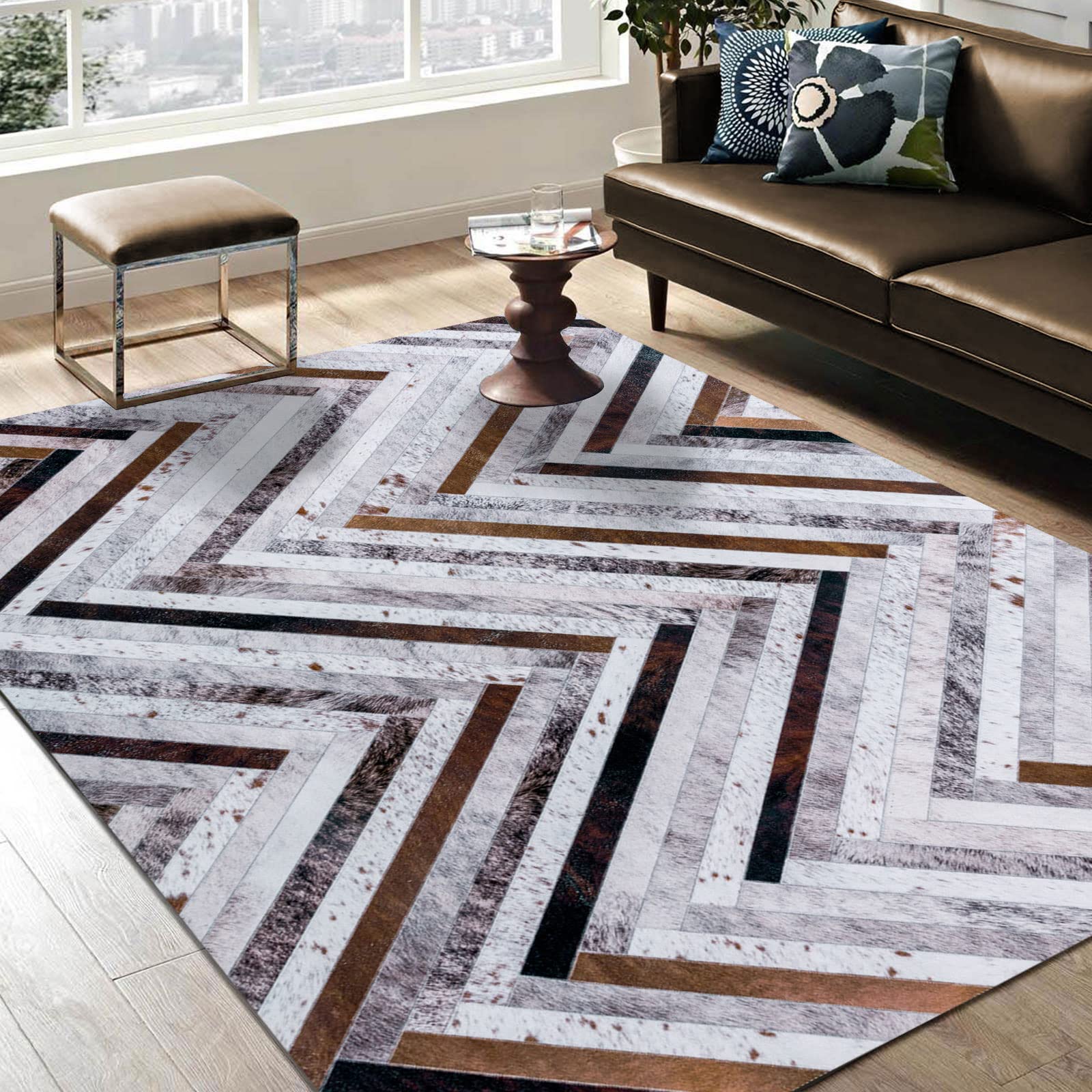 DECOMALL Coronado Machine Washable Rugs, Modern Geometri Rug, Faux ...