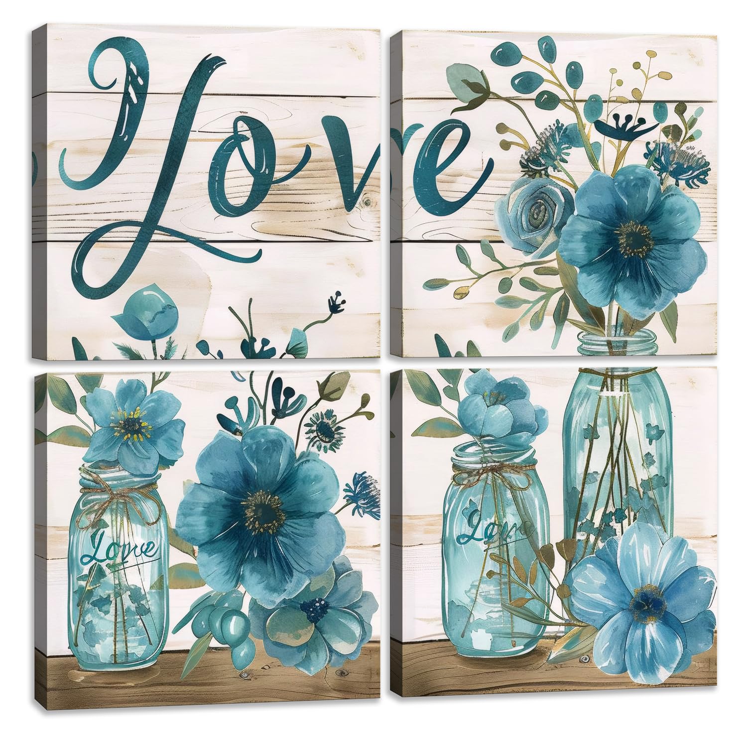 The Mode Art Kitchen Wall Decor 4 panel Wall Art with Mason jars and ...