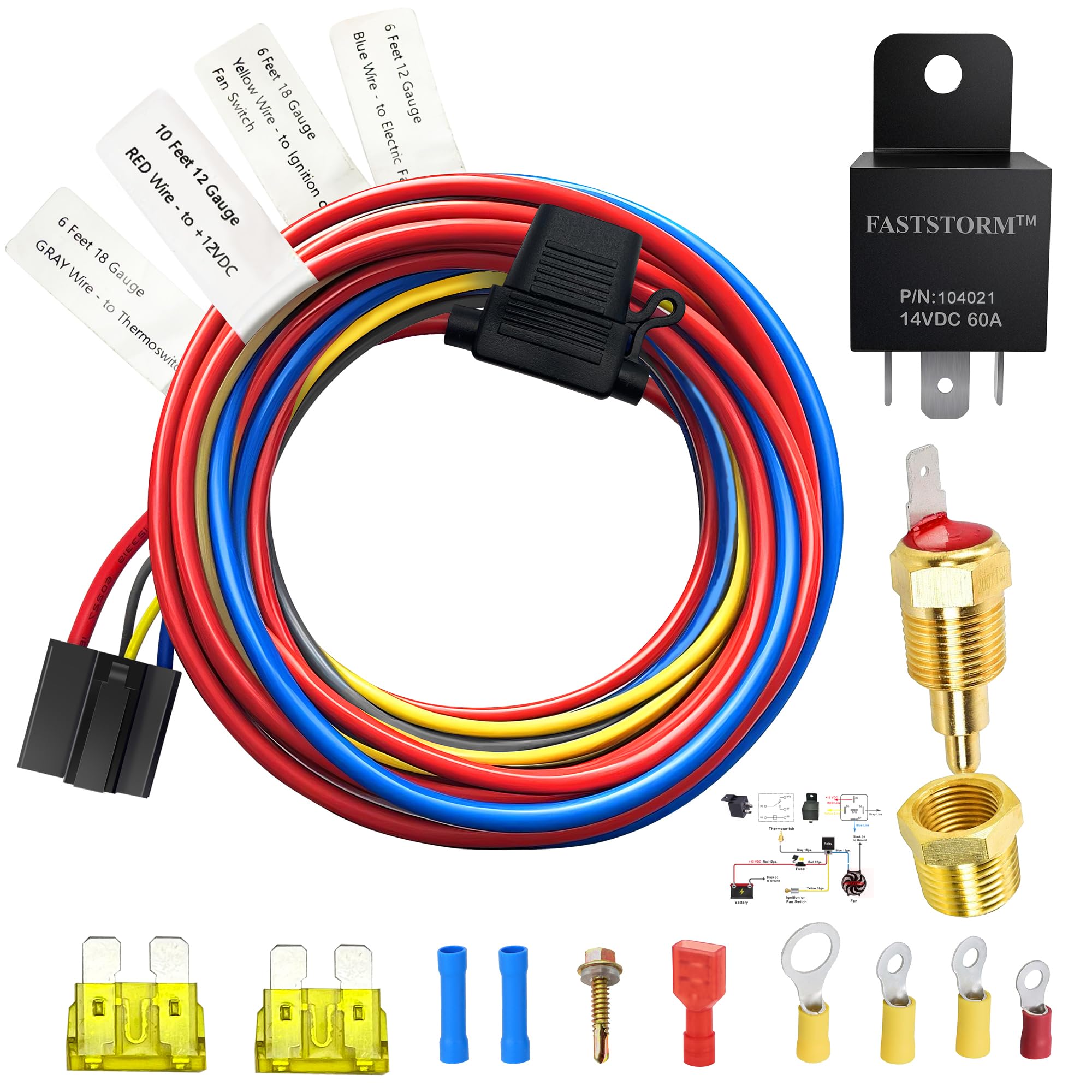 FASTSTORM Electric Fan Relay Kit 12V 60 AMP Electric Radiator Cooling ...