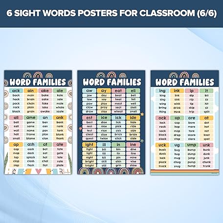 Mua Decorably 6 Boho Rainbow Sight Words Poster for Classroom,11x17in ...