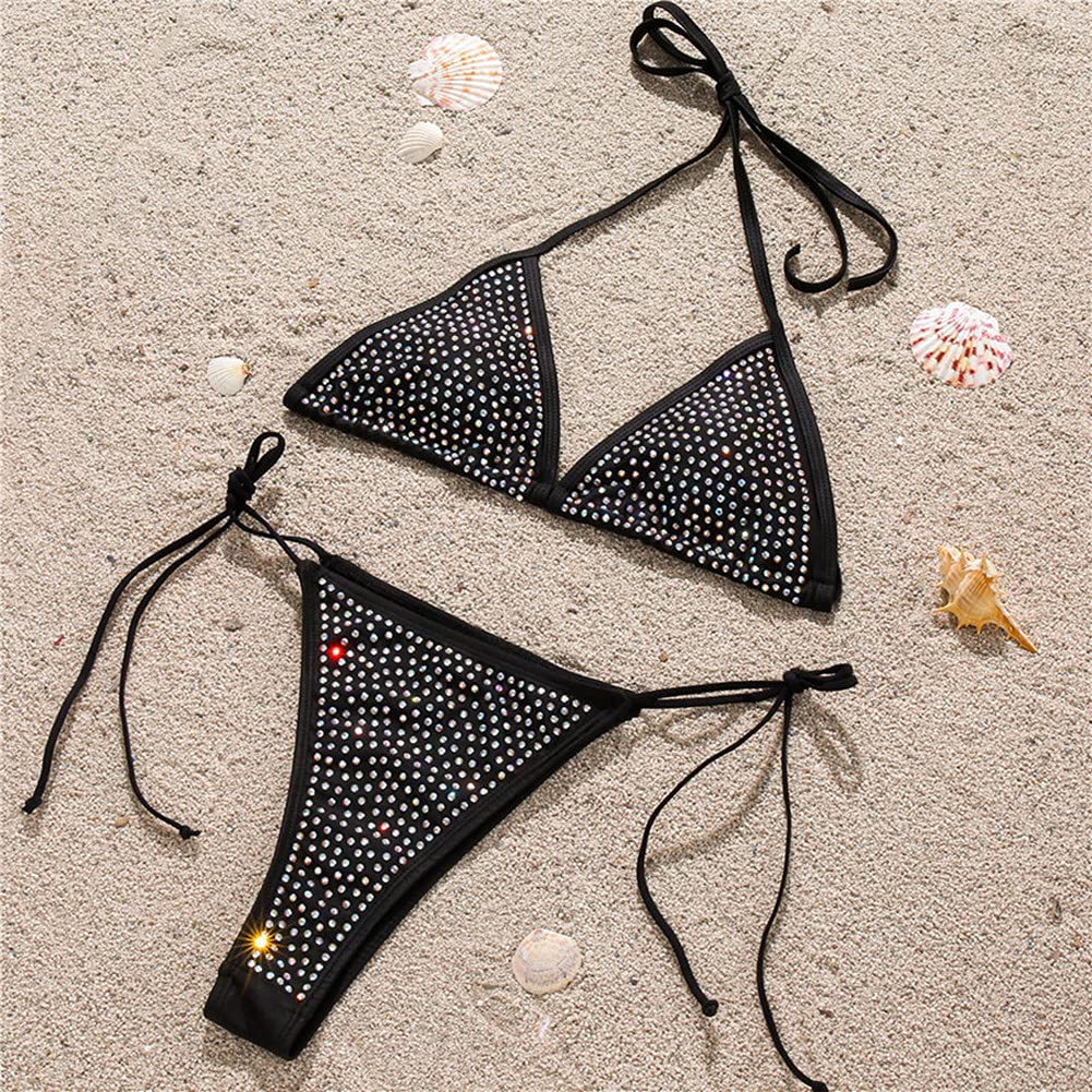 Women 2 Piece Shiny Diamond Crystal Bathing Suit Bikini Sexy Push Up ...