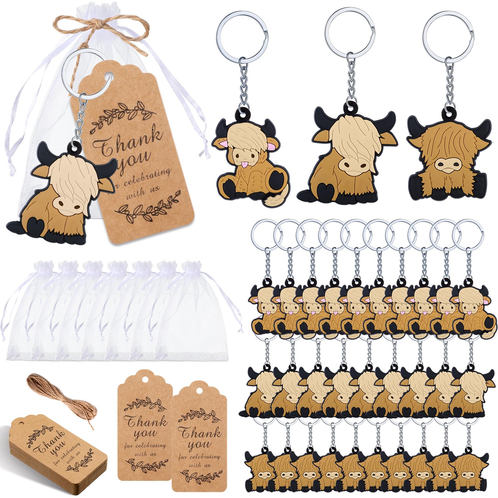 Kigeli 36 Sets Highland Cow Party Favors Baby Shower Keychains with ...