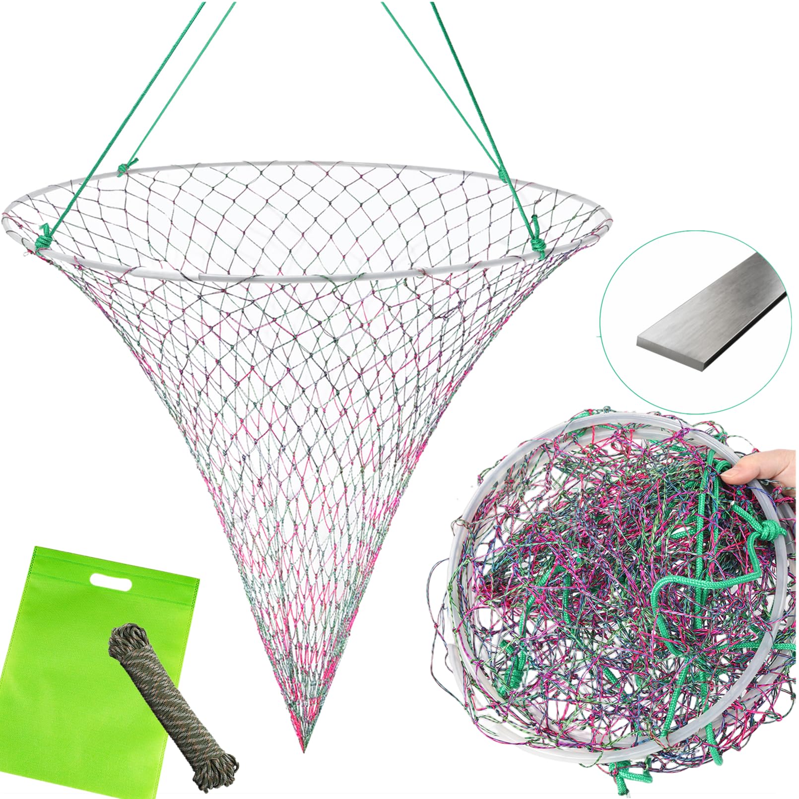 32in x 37in Folded Bridge and Pier Fishing Net, More Coarse Soft Steel ...