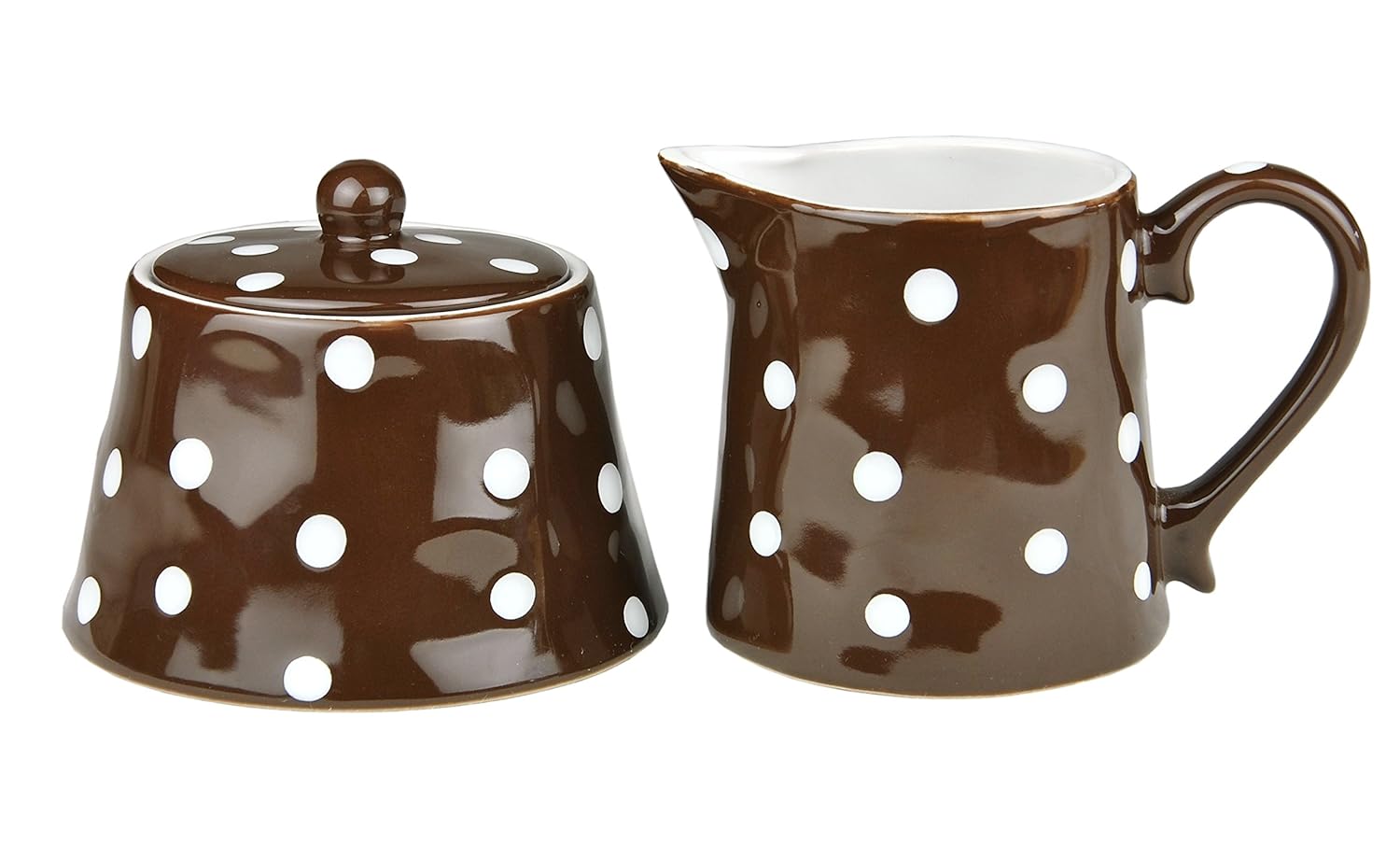 2-Piece Set Milk Jug and Sugar Bowl 45cl & 37,5cl Brown / White Spotted ...