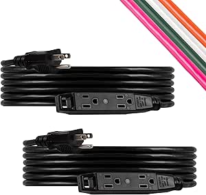 UltraPro, Black, 25 ft Extension Cord 2 Pack, 3-Outlet Power Strip, 16 ...