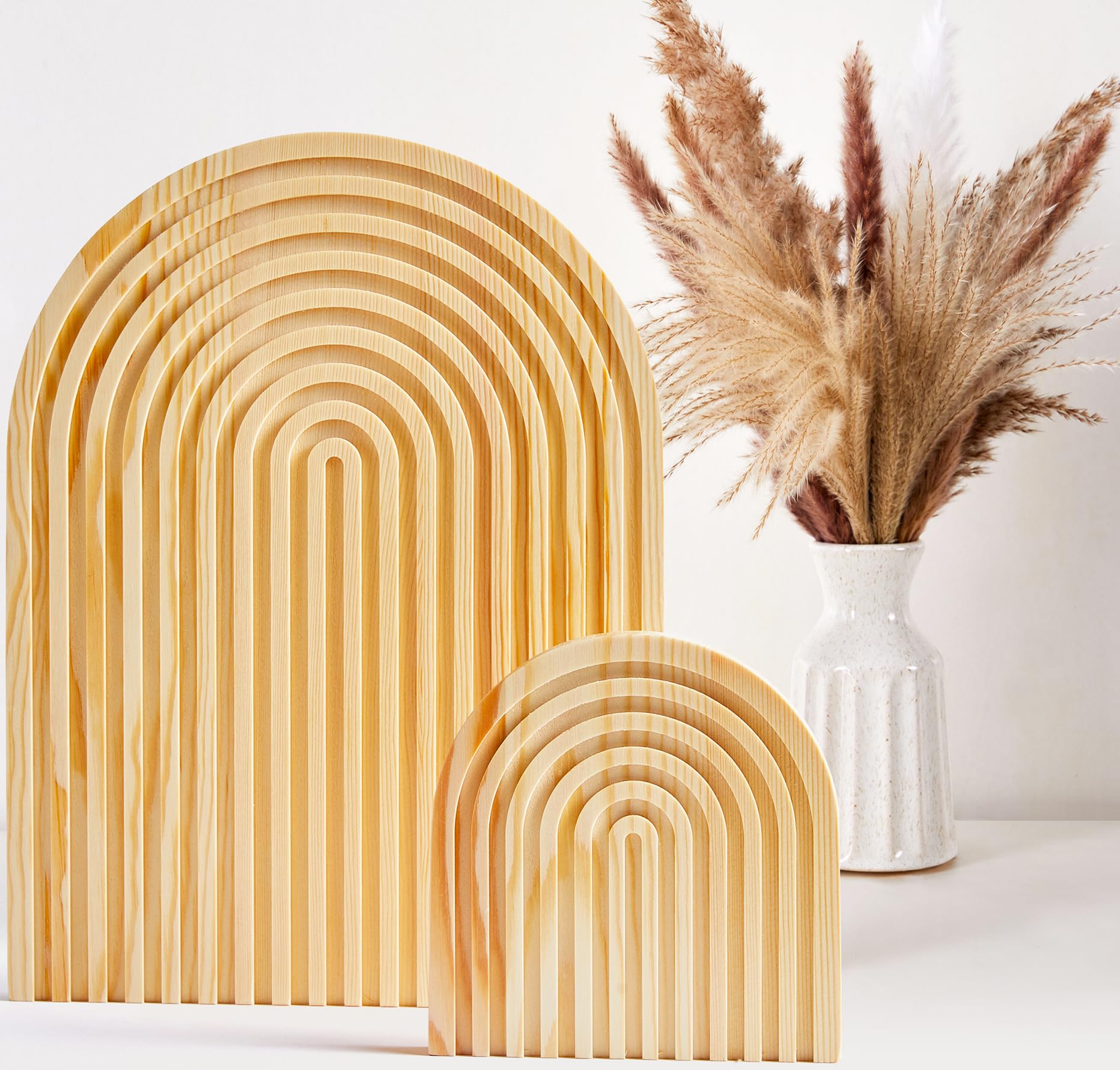 Neoflavie 2 Pcs Wood Rainbow Arch Boho Decor with 27 Pcs Dried Pampas ...