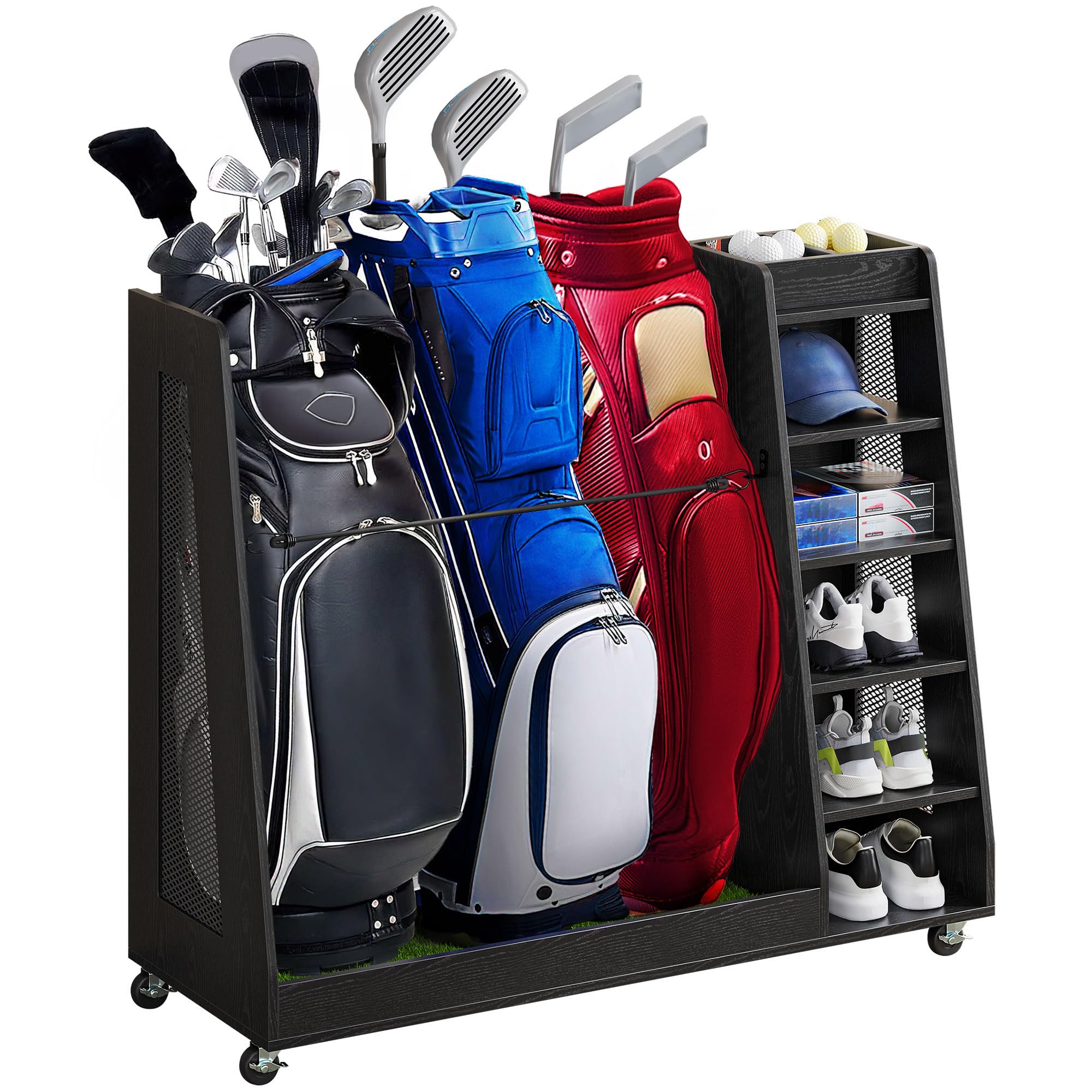 DWVO Golf Bag Organizer for Garage, Wooden Golf Bag Stand Holder with ...
