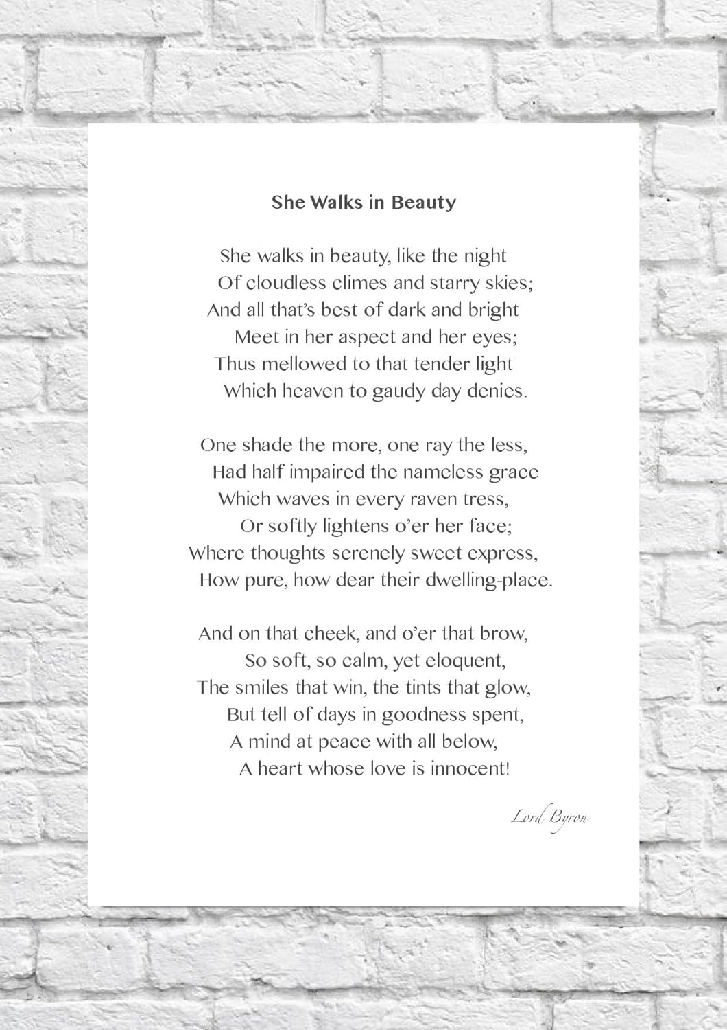 Lord Byron 'She Walks in Beauty' Inspiring Poem - Unframed Print ...