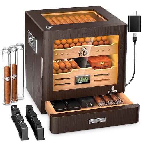 XIFEI Cigar Humidor Cabinet, Glass Top & Adjustable LED Lighting ...