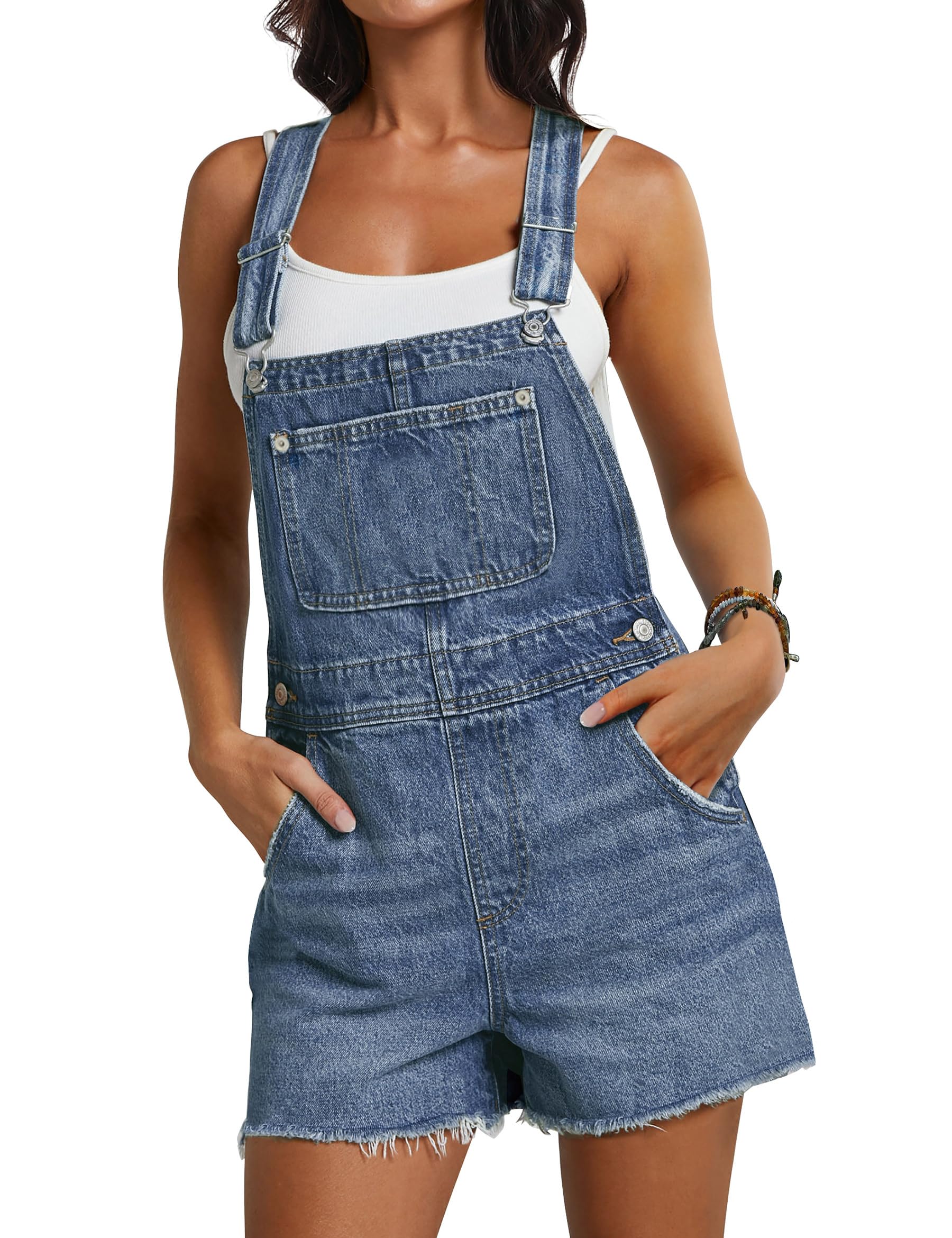 Qazel Vorrlon Denim Overall Shorts for Women Casual Summer Adjustable ...