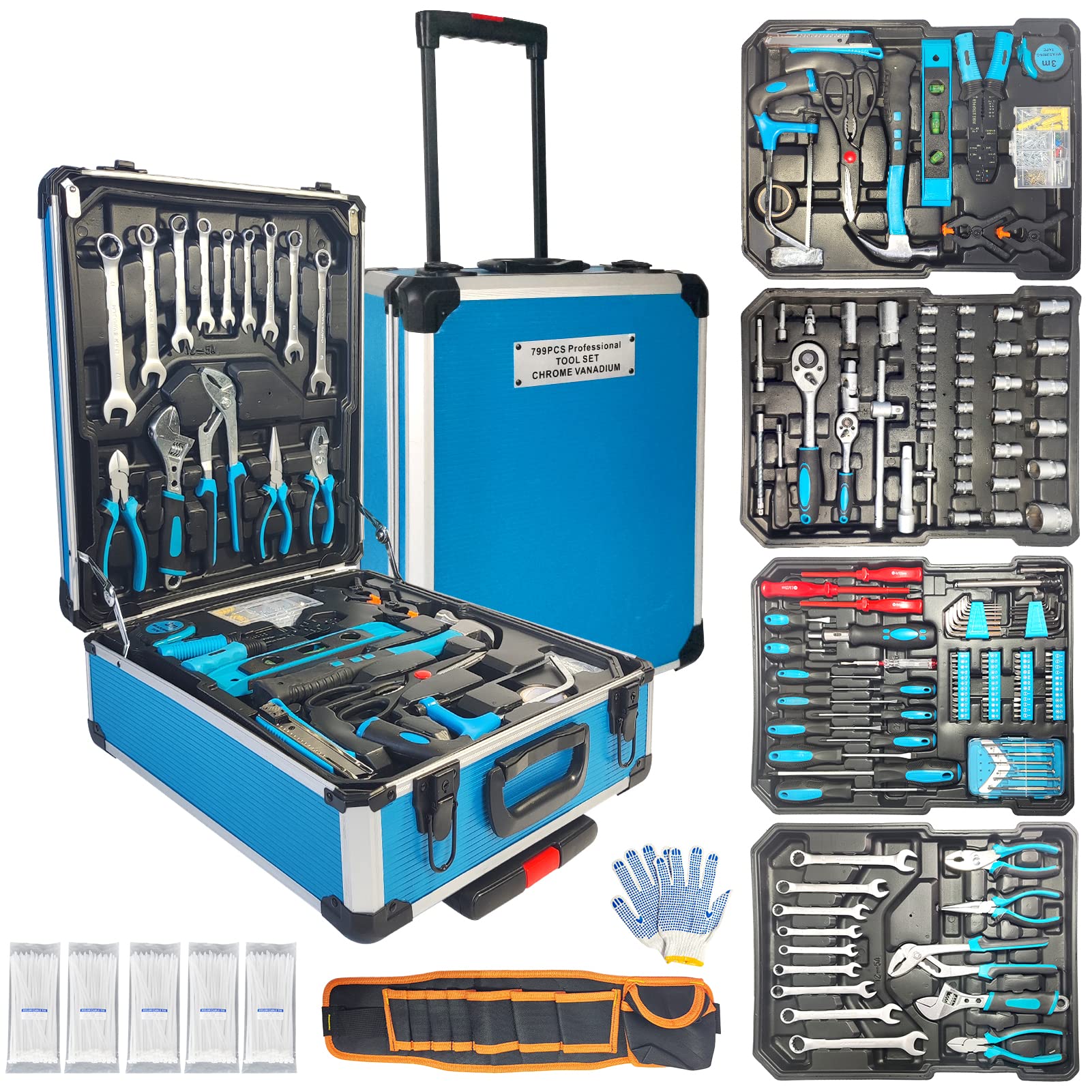 Tool Sets for Men, Tool Box with Tools, Tool Kit with Rolling Tool Box, Complete Tool Box Set ...