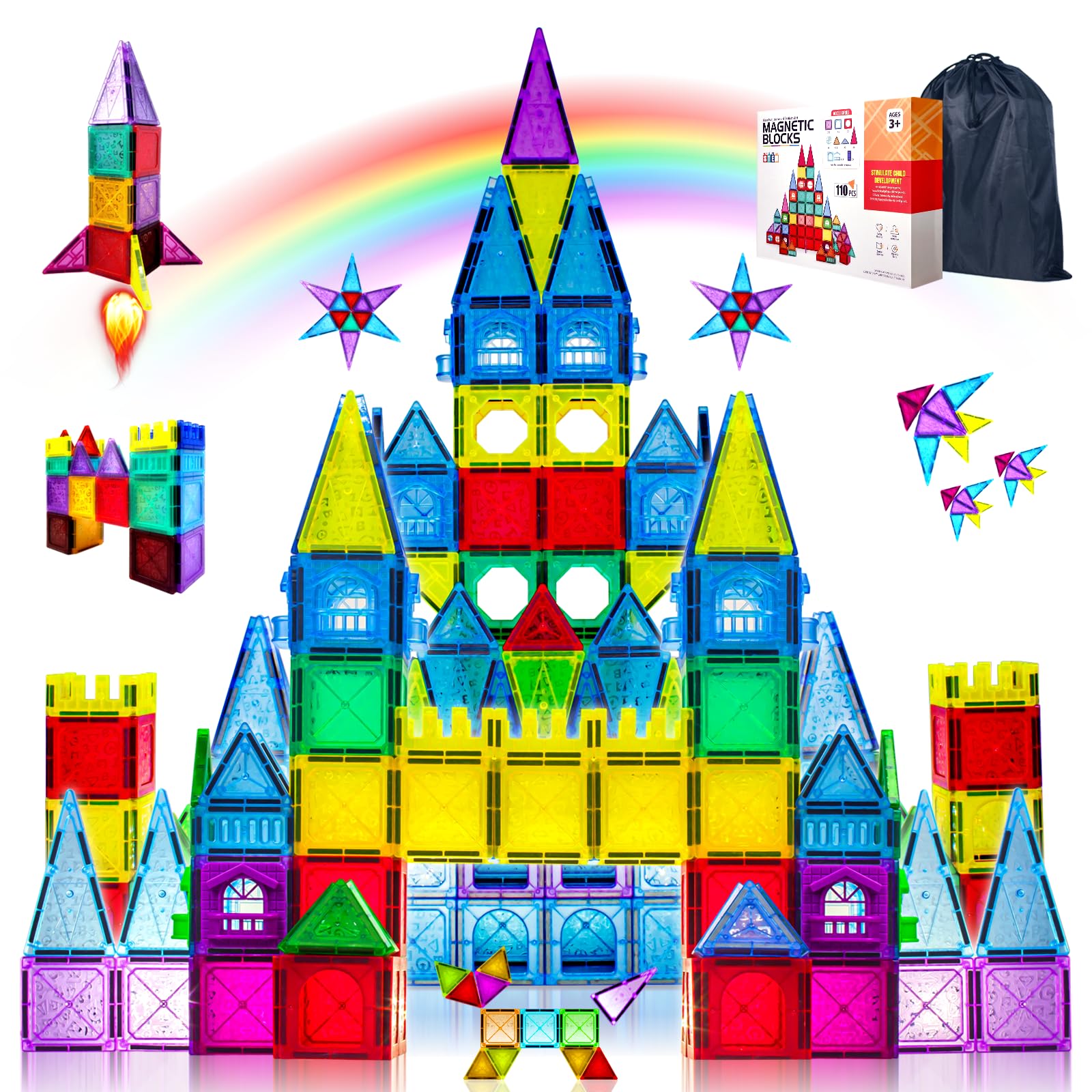 Magnetic Building Tiles,110PCS Magnets Building Set,STEM Toys,Magnetic Building Blocks,Gifts for ...