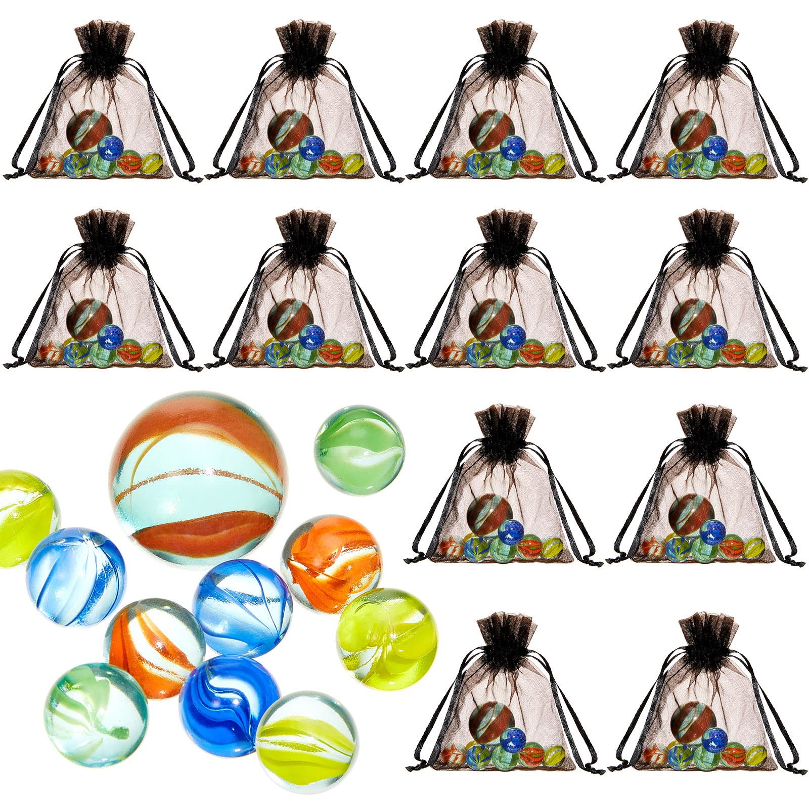 Pack of 12 Marble Game Sets, Bag of Marbles Glass Marble Pack Fun ...
