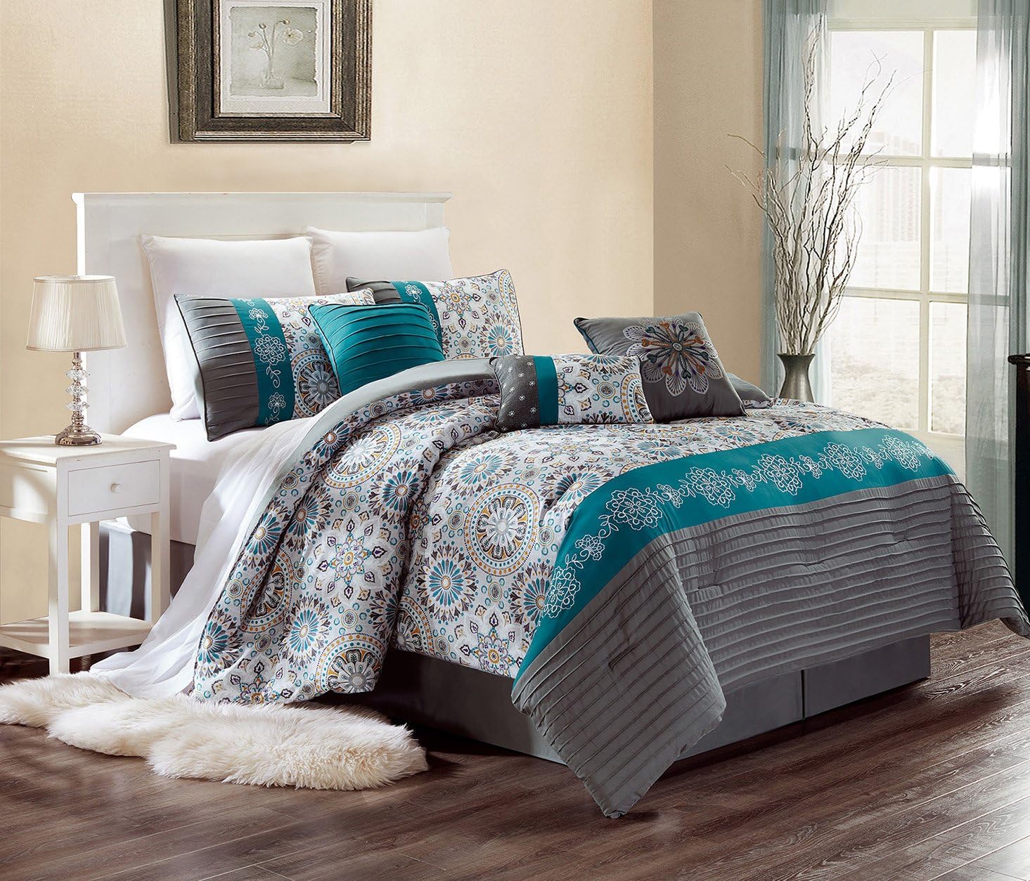 Amazon Luxury 7 Piece Bedding SAMMY Pin Tuck Comforter Set In Grey Amazon Luxury 7 Piece Bedding SAMMY Pin Tuck Comforter Set In Grey