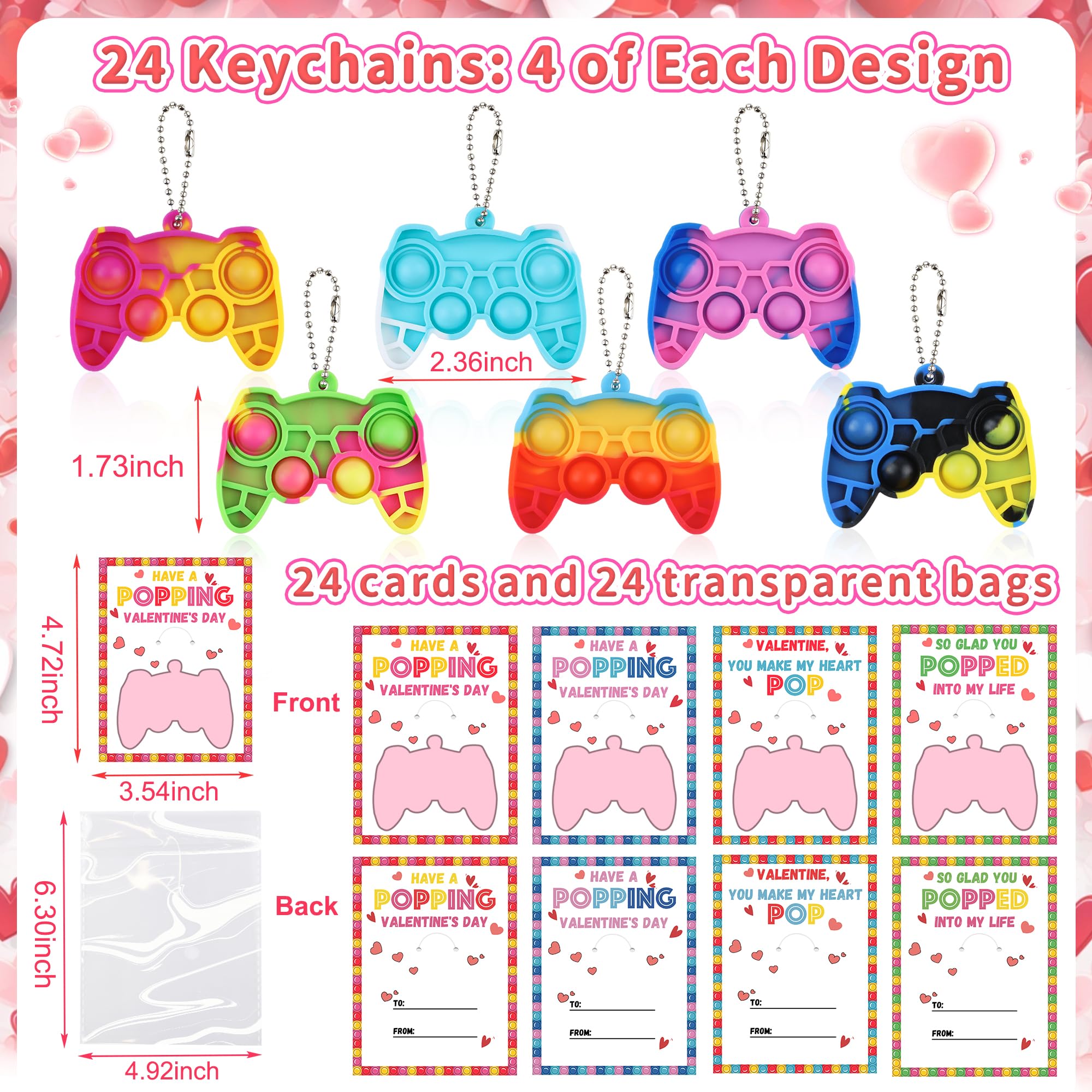 HIPYGYM 24 Pack Valentines Day Cards with Mini Pop Fidget Keychain ...