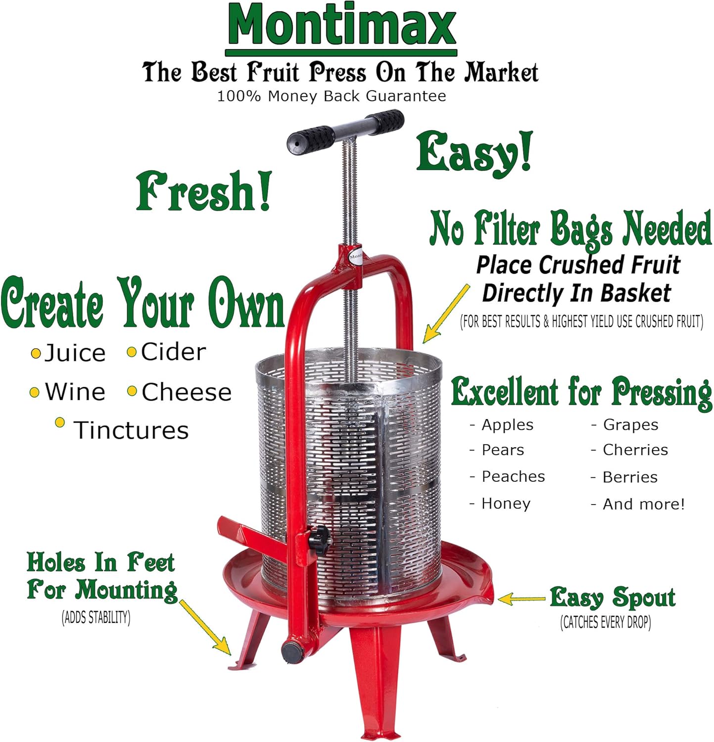 Cider Choose Size by Montimax Stainless Steel 3.75 Gallon Apple Press ...