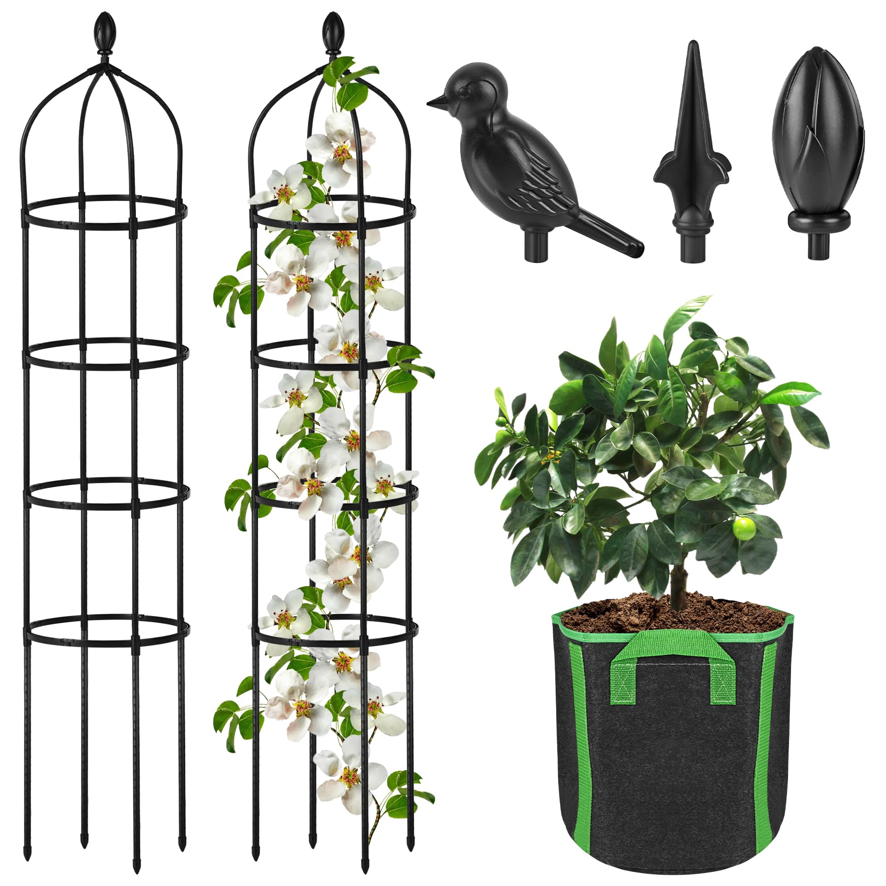 Garden Obelisk Trellis for Climbing Plants Outdoor 6 Ft Rose Bush Round ...