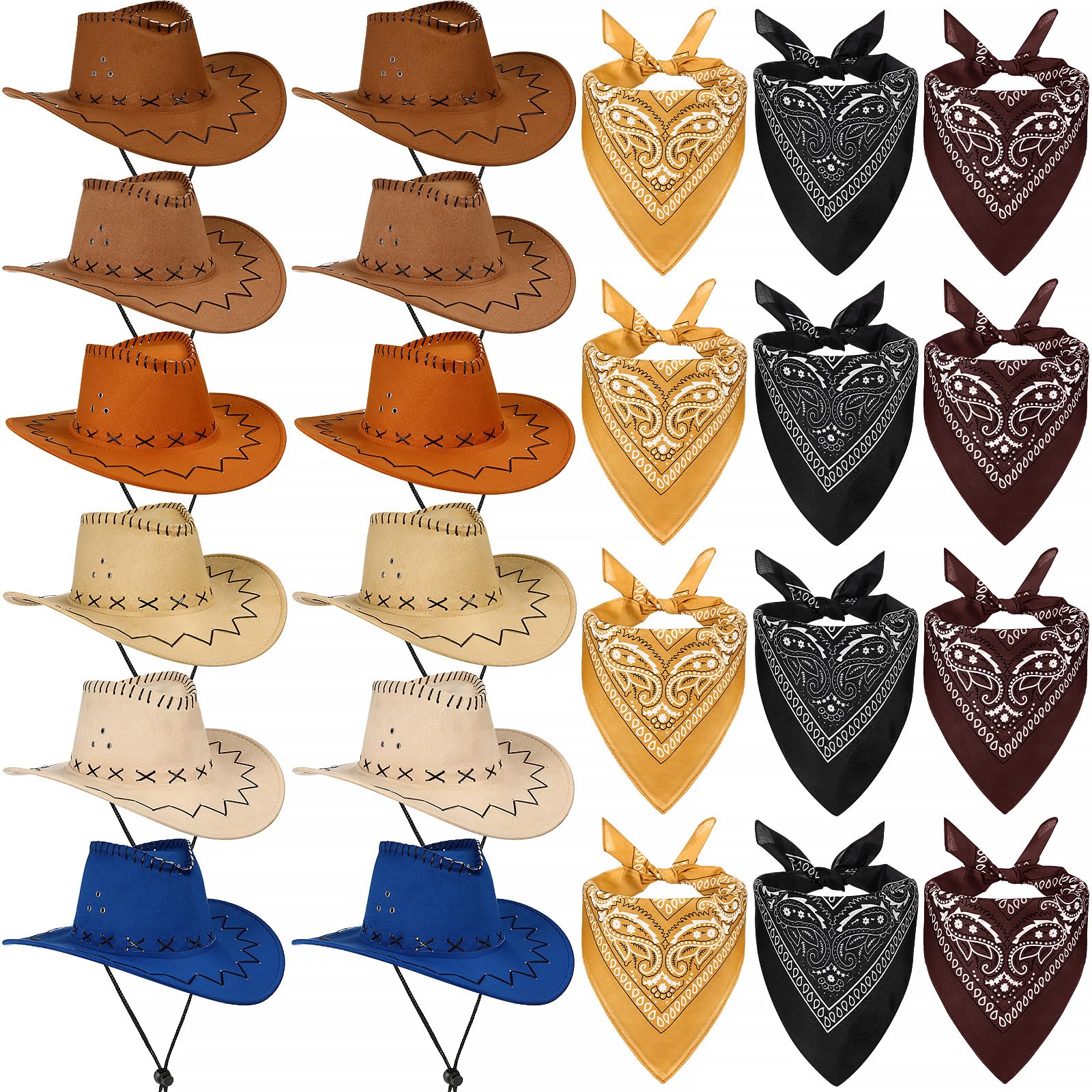 Cindeer 48 Pcs Cowboy Hat and Bandana for Adult Bulk 24 Western Cowgirl ...