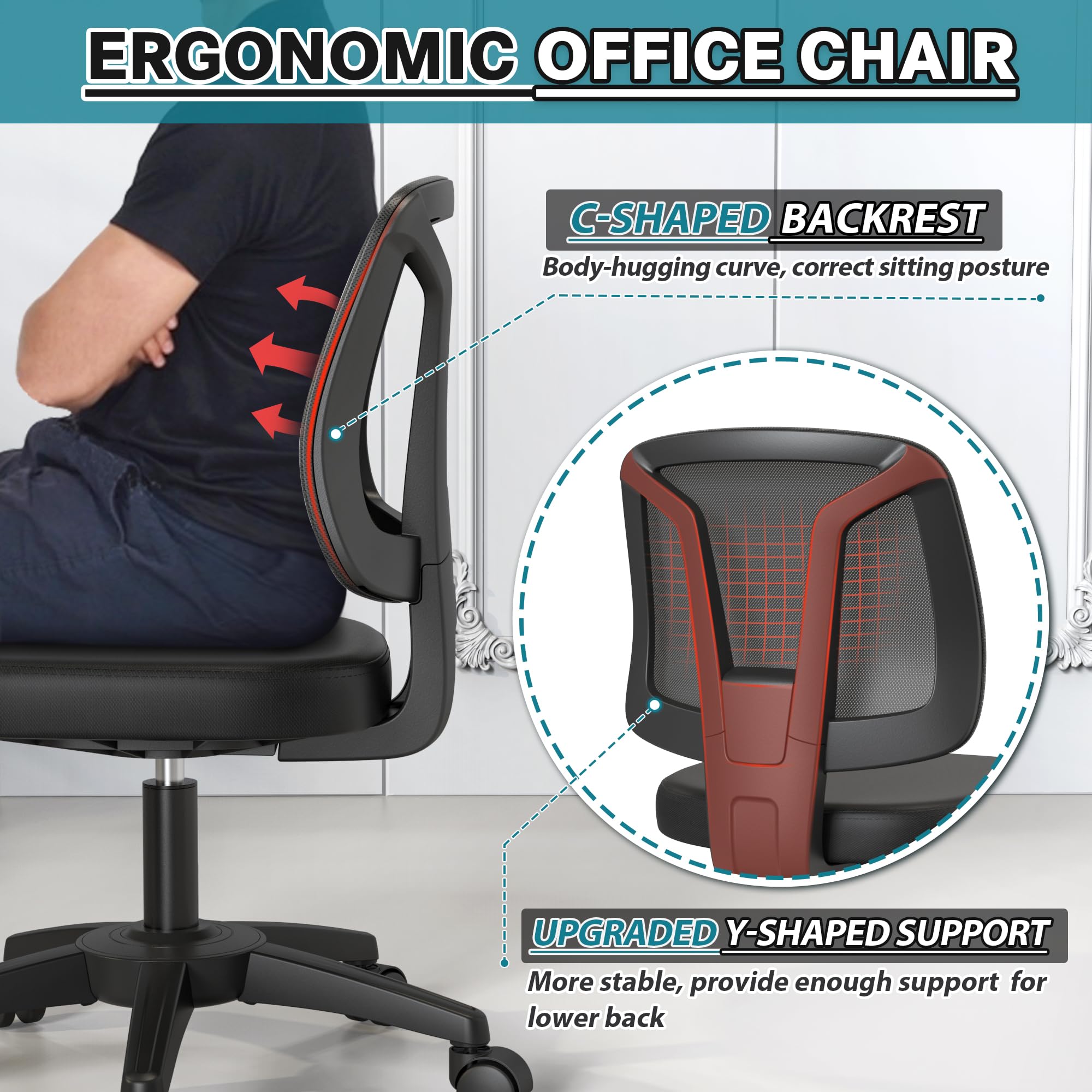 Mua Armless Office Chair Ergonomic Swivel Small Computer Desk Chairs No ...