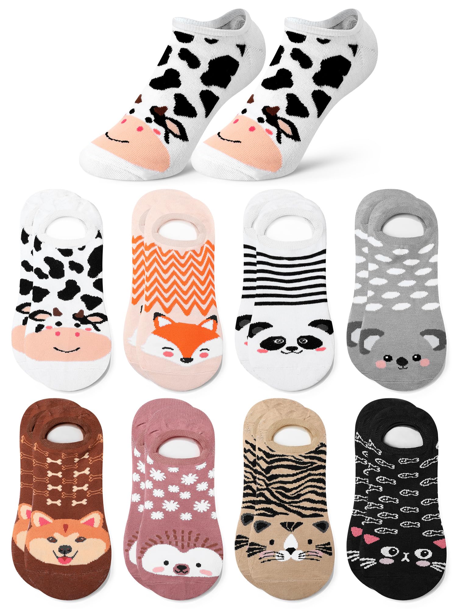 Suhine 8 Pairs Funny Animal Ankle Socks for Women Non Slip Cute Cartoon ...