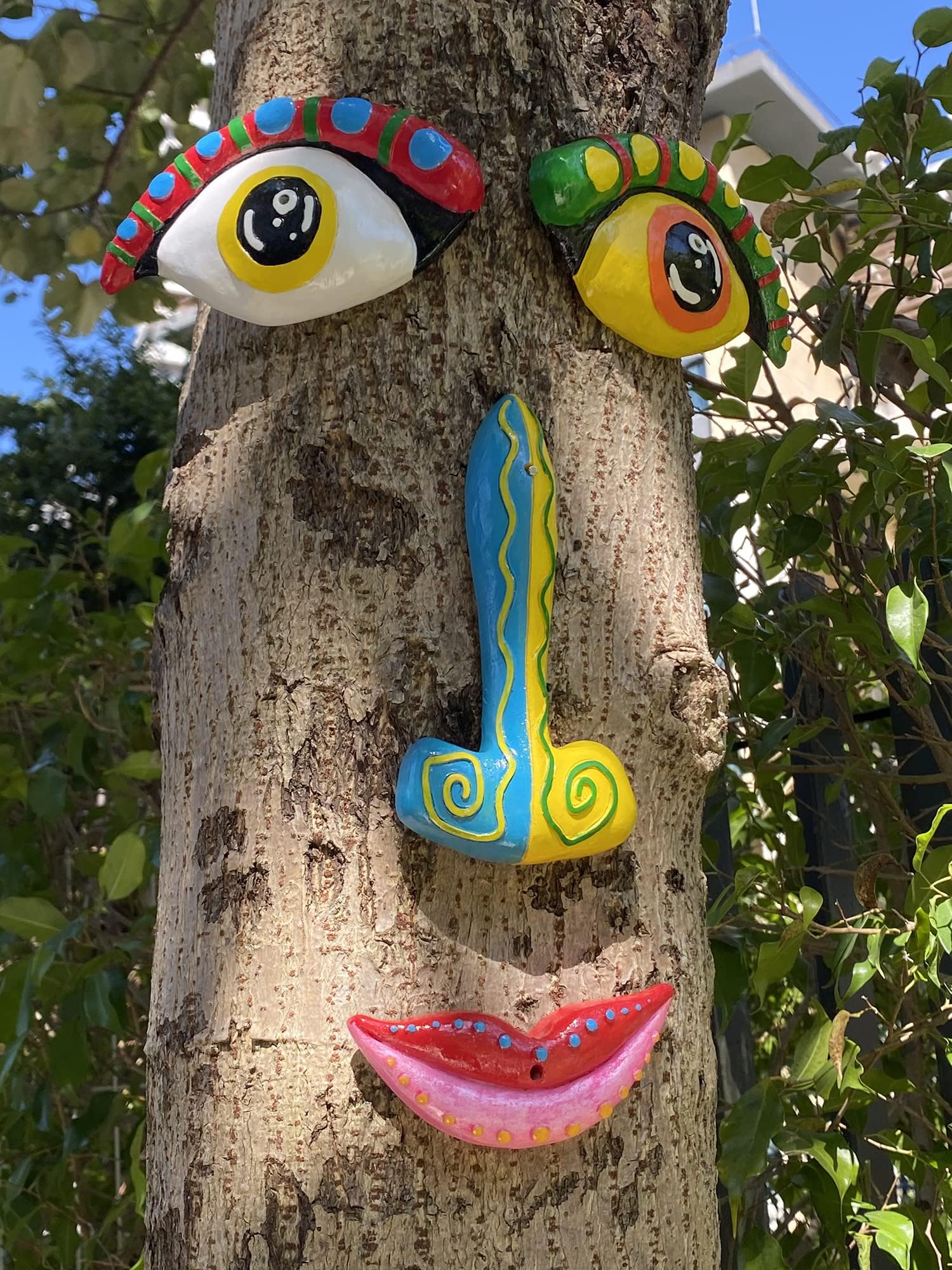 coonoe Tree Face Decor Outdoor, Cute Tree Faces Colorful Funny Outdoor ...