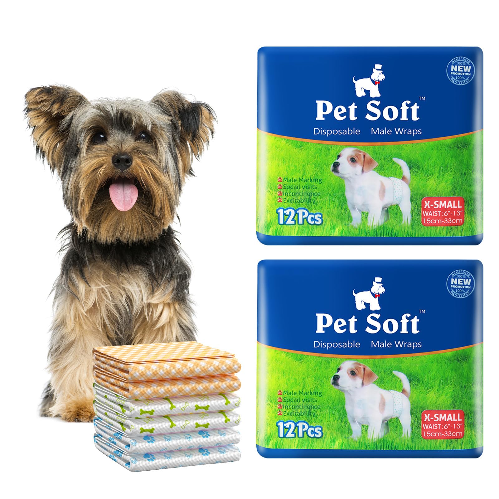 Pet Soft Disposable Male Dog Wraps - Dog Diapers for Male Dogs, Puppy ...