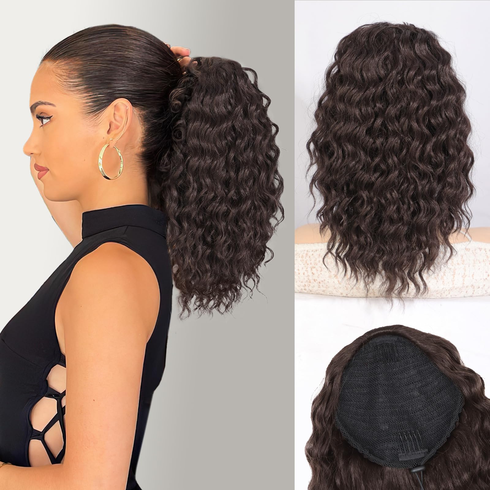 QGZ Curly Ponytail Extension,Drawstring Ponytail for Black Women 14 ...