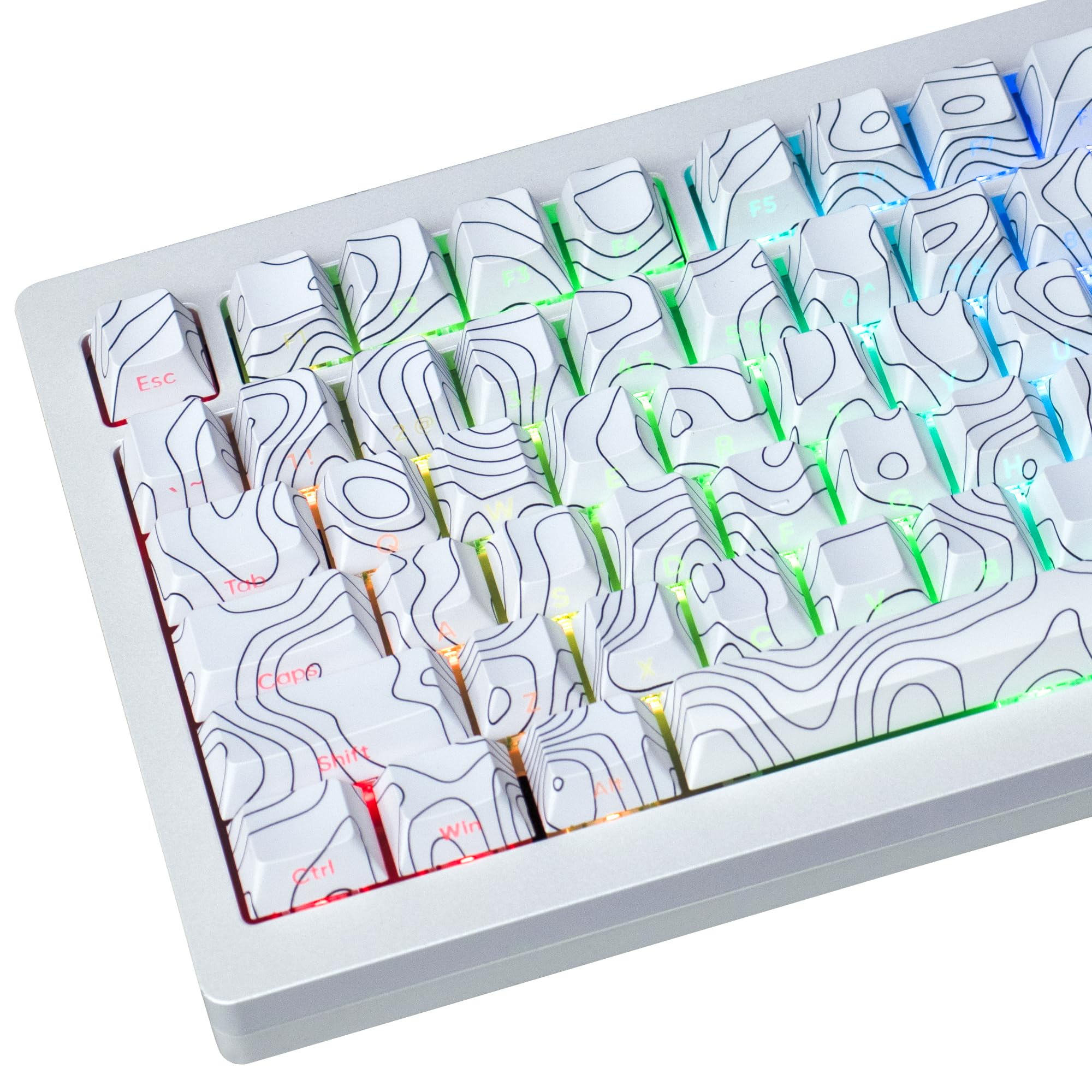 Mua Side Printed-PBT keycaps,White Topographic,Shine Through,Double ...