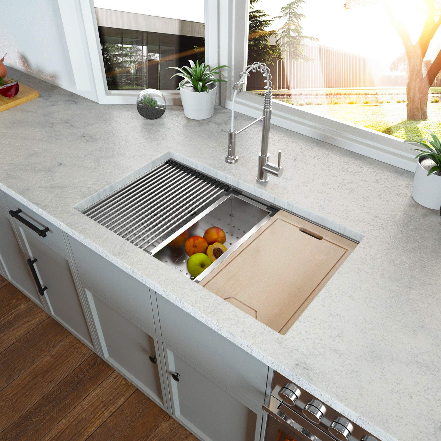 Buy Under Kitchen Sink - Kichae 27"x19" Ledge Workstation Stainless ...