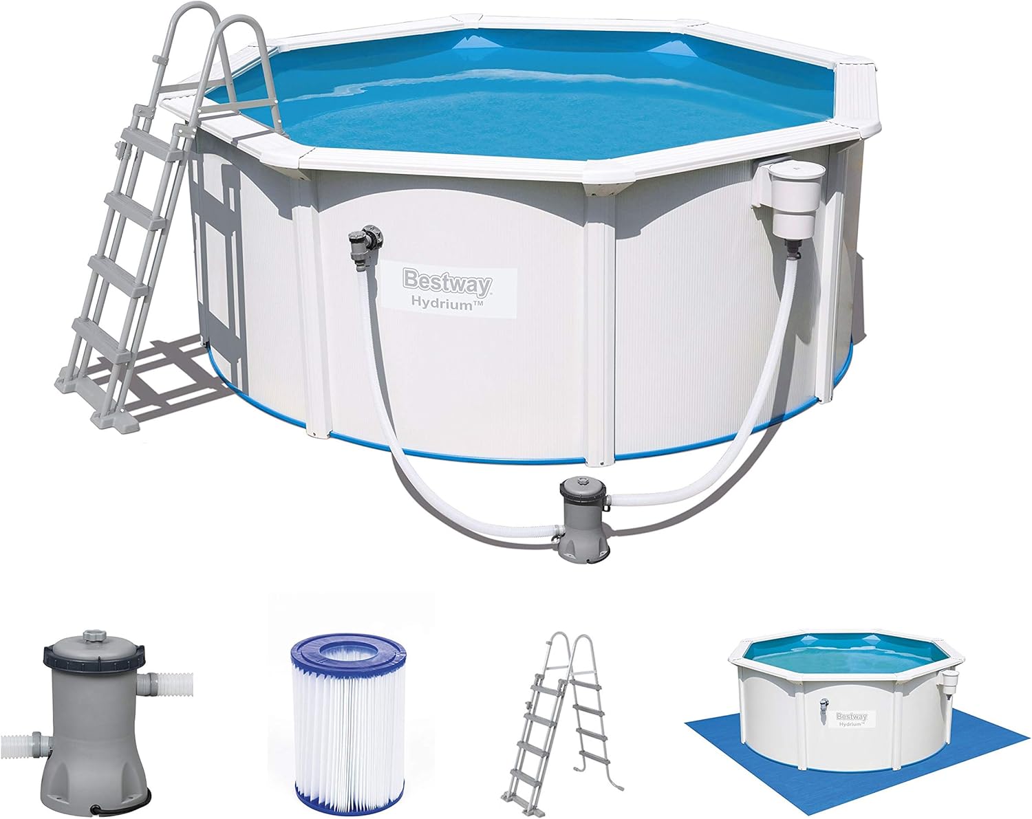 Bestway Hydrium Pool Set Round Steel Wall Pool Set with Filter Pump ...