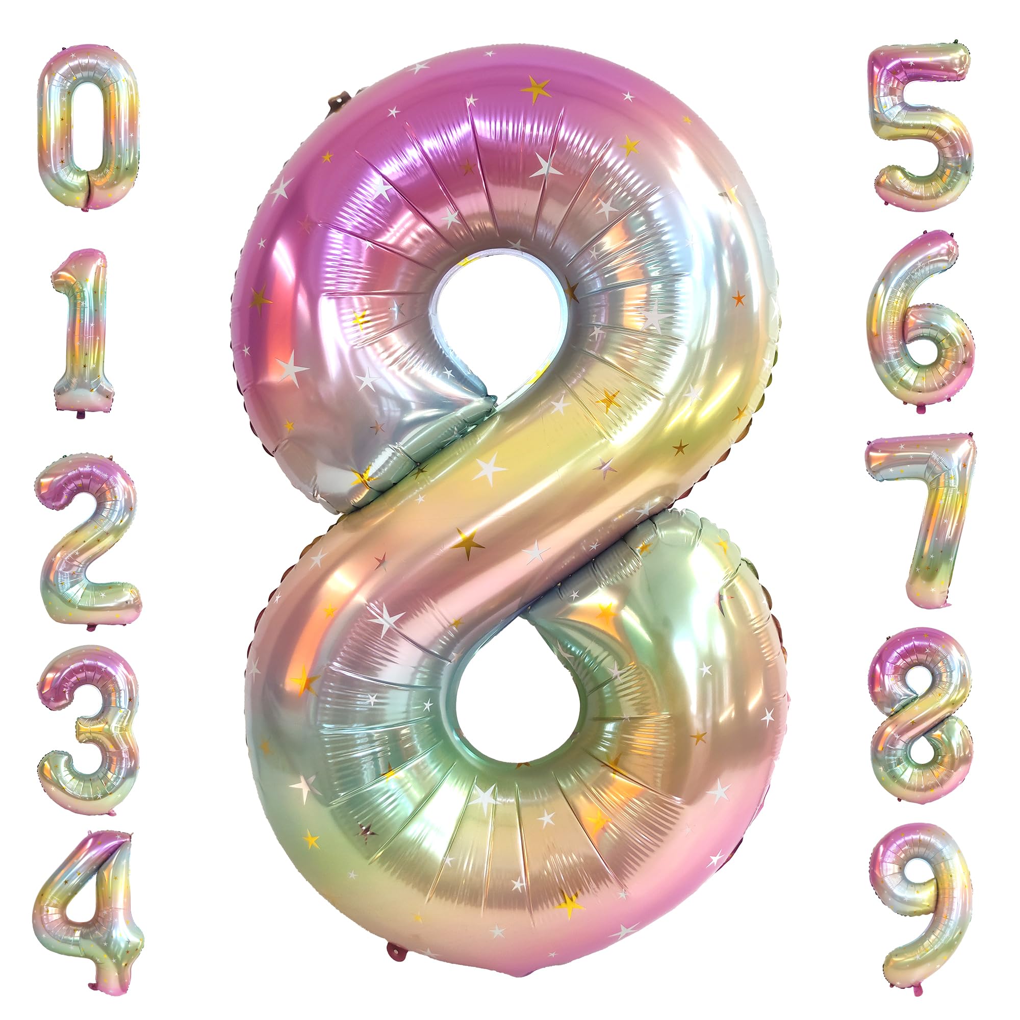 Number Balloon, Number 8 Balloon, 8 Balloon 40 Inch, Stars Rainbow ...