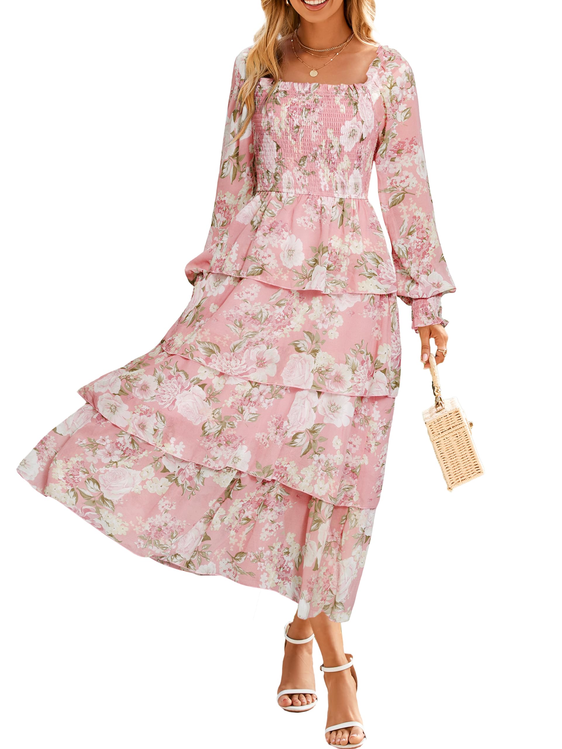 Simplee Womens Long Sleeve Spring Wedding Guest Dress Boho Floral A ...