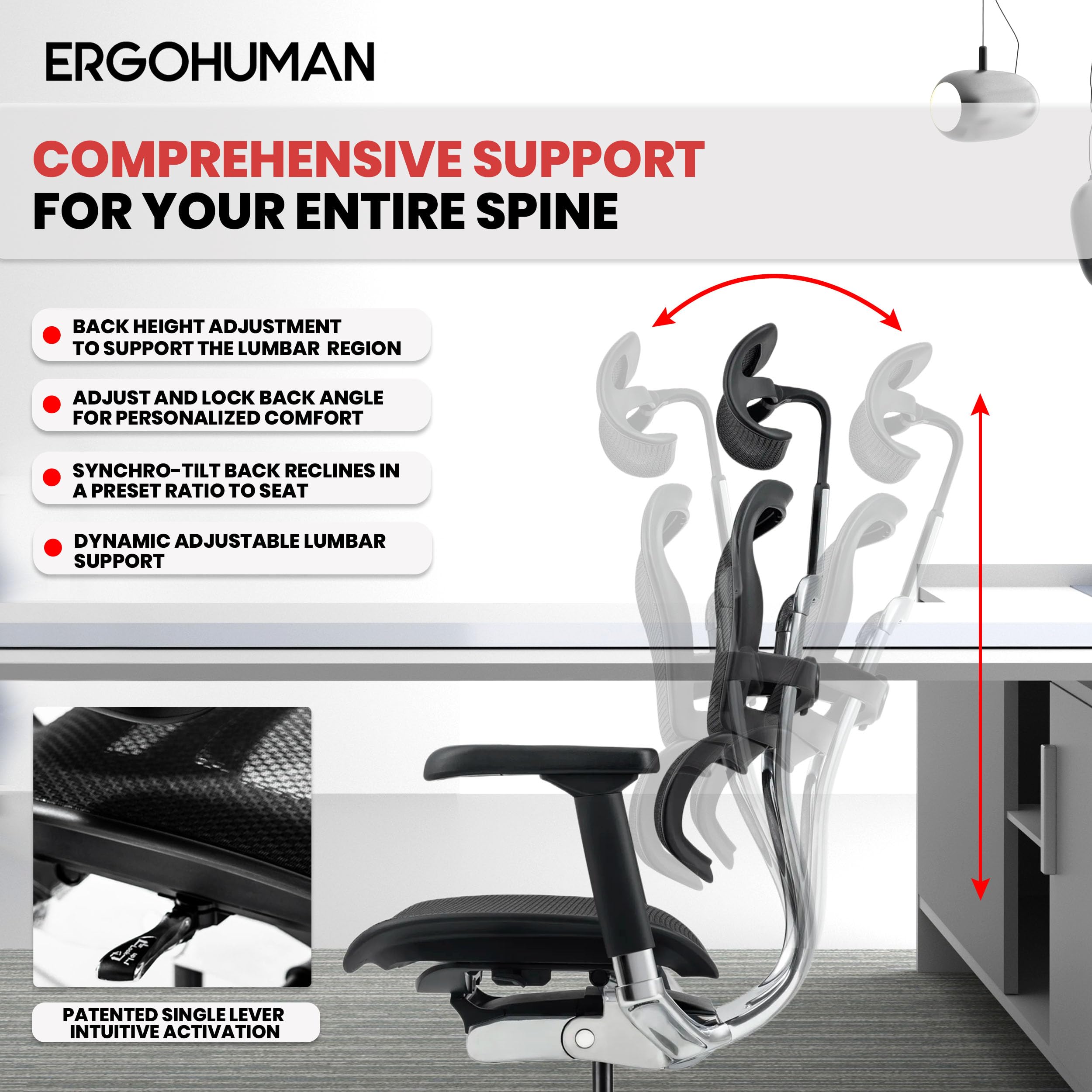 Ergohuman Eurotech ME7ERG GEN2 High Back Mesh Office Chair With Tilt Tension Control, Tilt Lock ...