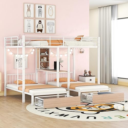 Triple Bunk Beds for Kids, Full Over Twin & Twin Bunk Bed with Desk and Storage, 3 Bunk Beds ...