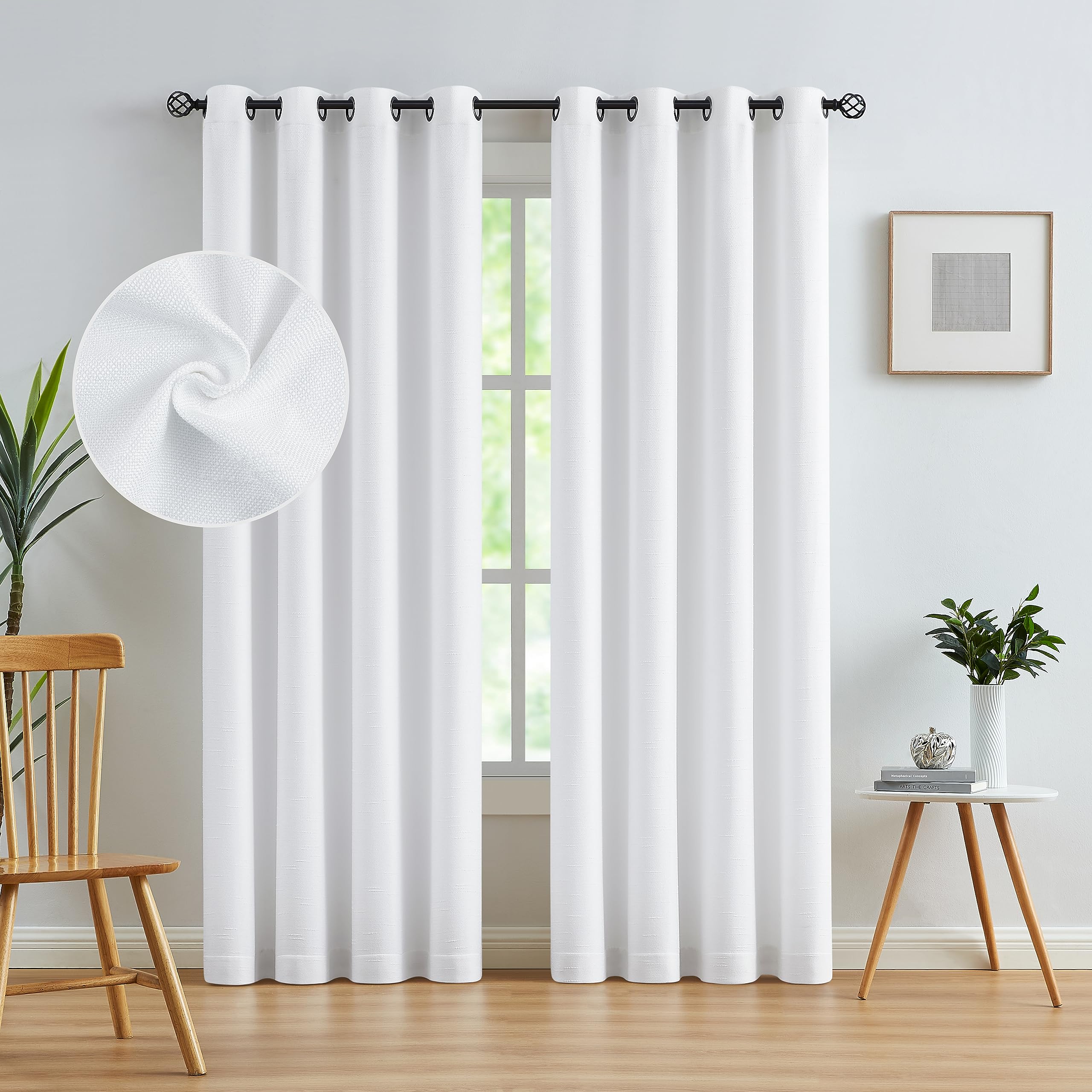 WEST LAKE Solid White Curtain Panels 95 Inches Long Contemporary Semi ...