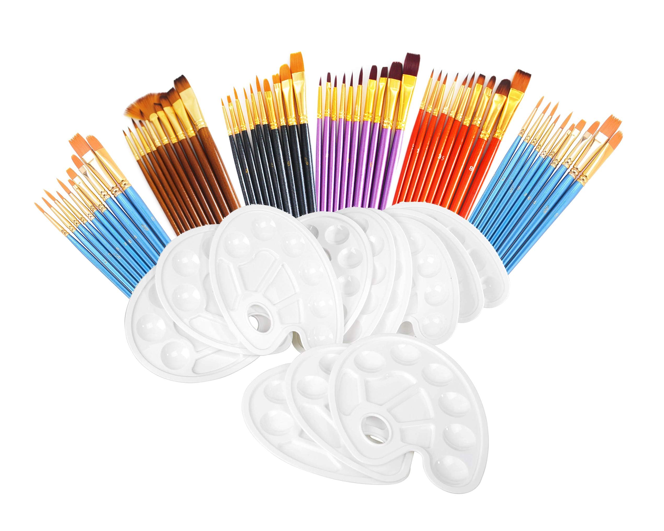 72 Pcs Painting Brush Palette Set, 60 Pcs Paint Brushes with 12 Pcs ...