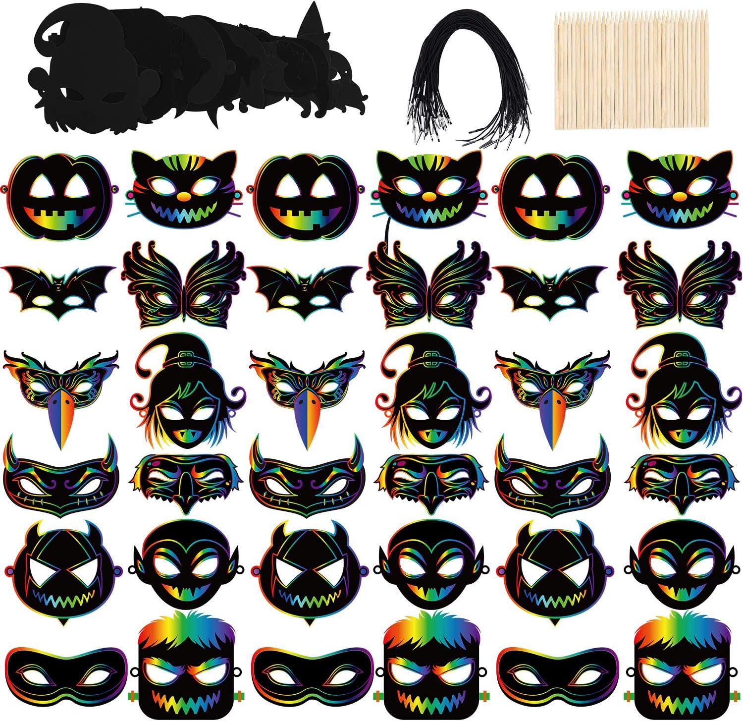 Cooraby 36 Pack Halloween Scratch Art Masks Paper Rainbow Scratch Art ...