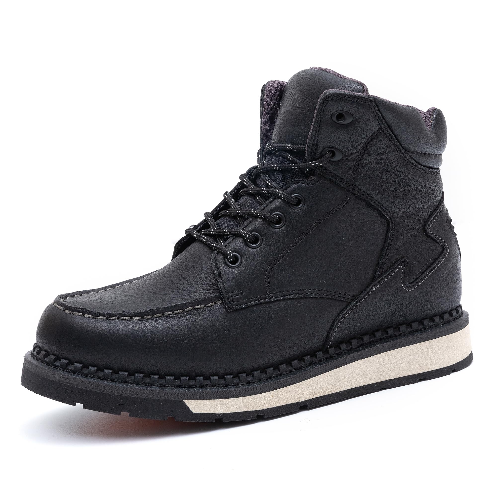 MWORK Men's 6 Inch Soft Moc Toe Work Boot, Premium Full-Grain Leather ...